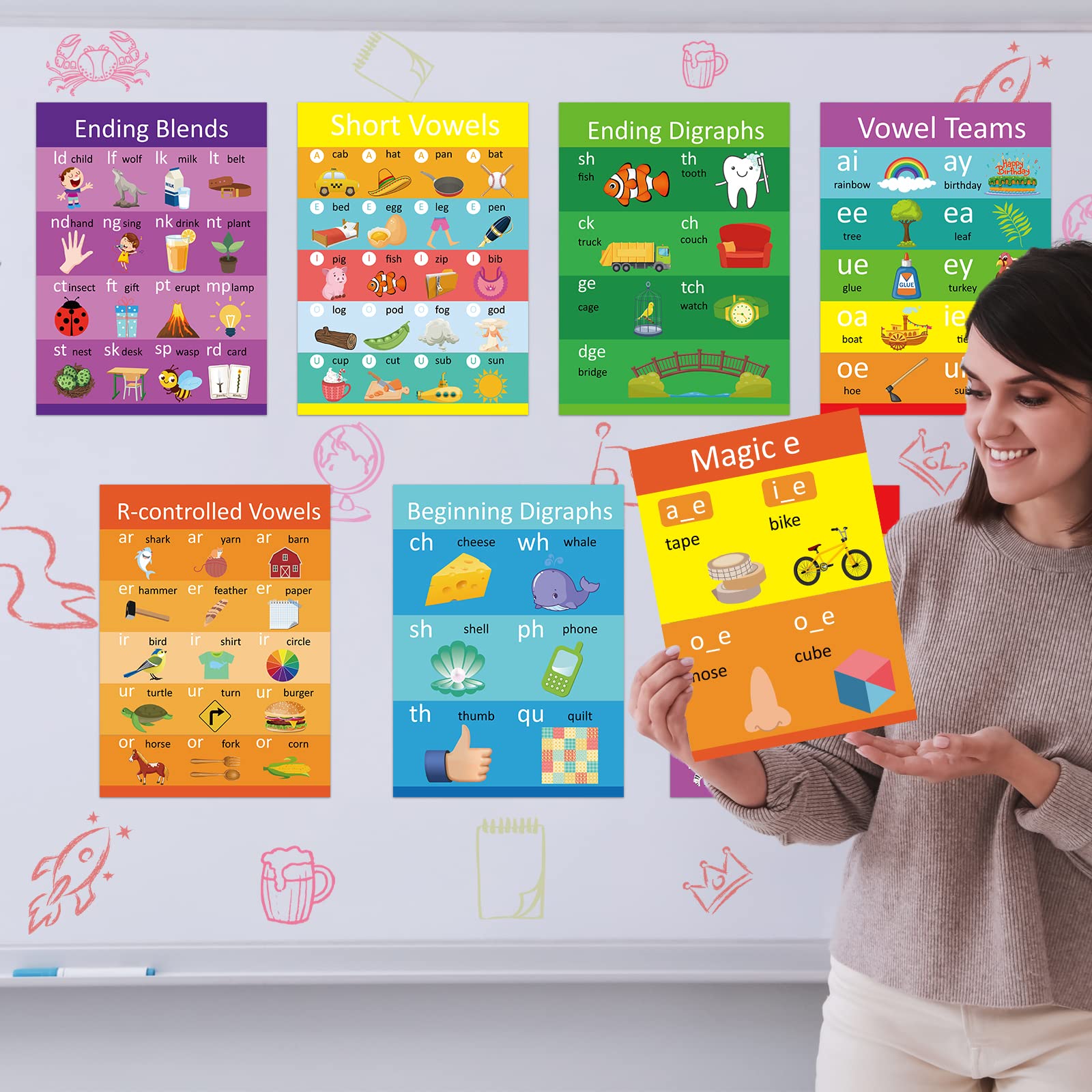 Mua 13 Pcs Phonics Posters English Language Arts Charts Learning ...