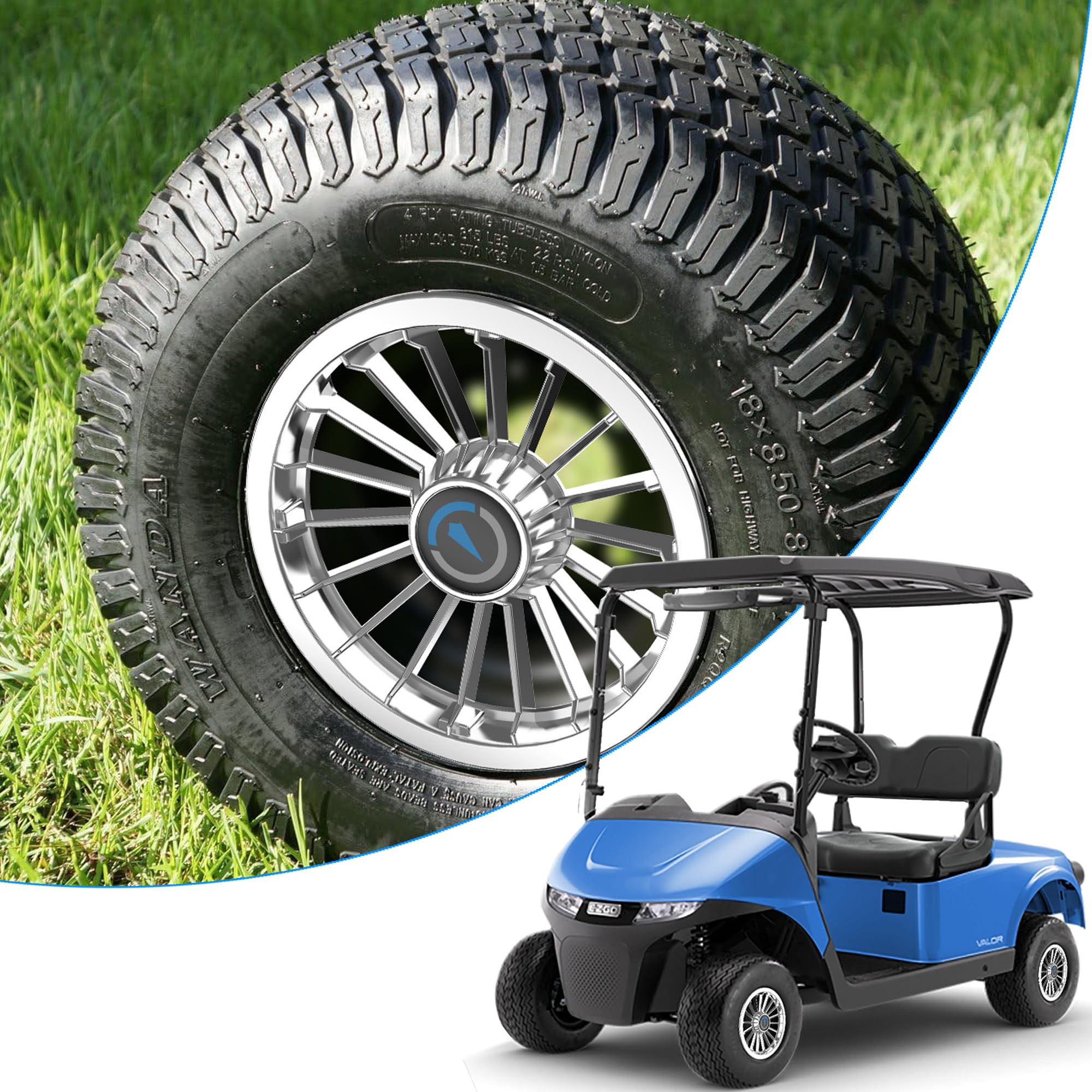 TakeLook - 8 inch Golf Cart Wheel Covers Gloss Chromed/Matte Black,Top ...