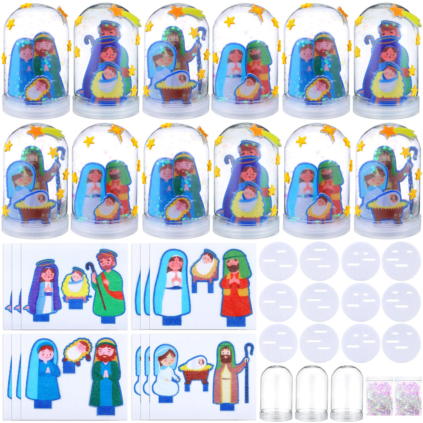 Shappy 12 Sets Christmas Nativity Snow Globe Craft Kits Make Your Own ...