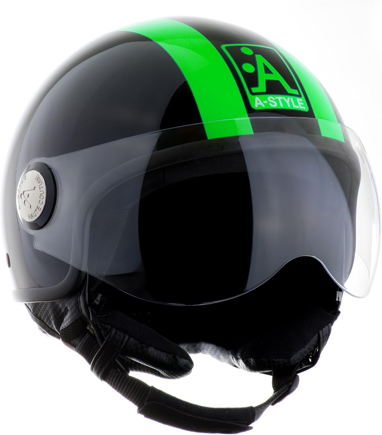 A-Style Jethelm, Glänzend Schwarz/Fluo Grün, XS: Amazon.de: Auto