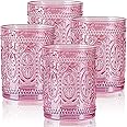 Amazon.com | abrwyy Pink Glassware set of 4, Vintage Drinking Glasses ...