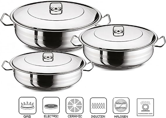 Gastro Premium Shallow Casserole Pot with Lid Stainless Steel Pan ...