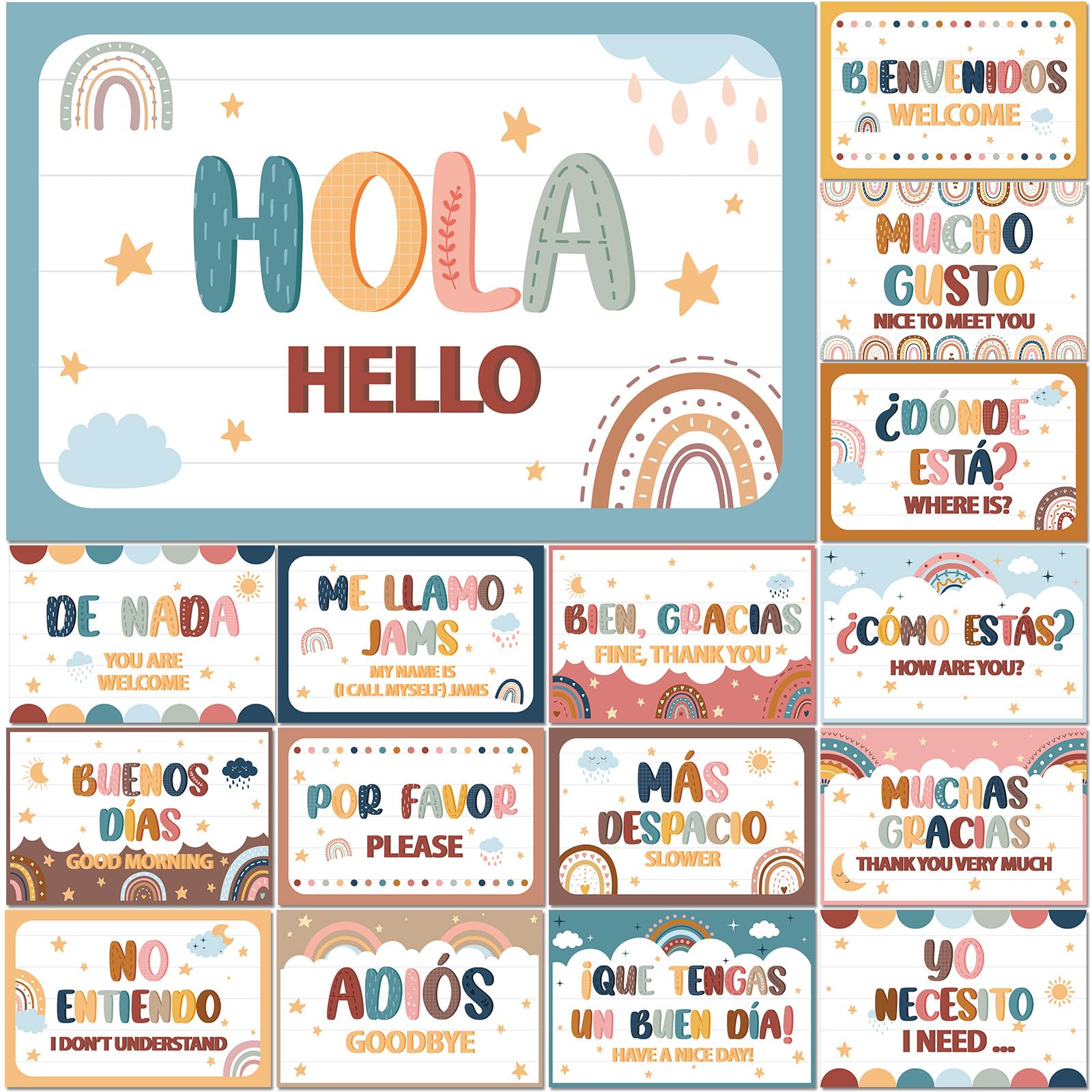 Mua gisgfim 16 Pcs Spanish Words and Phrases Poster Set Spanish Phrases ...