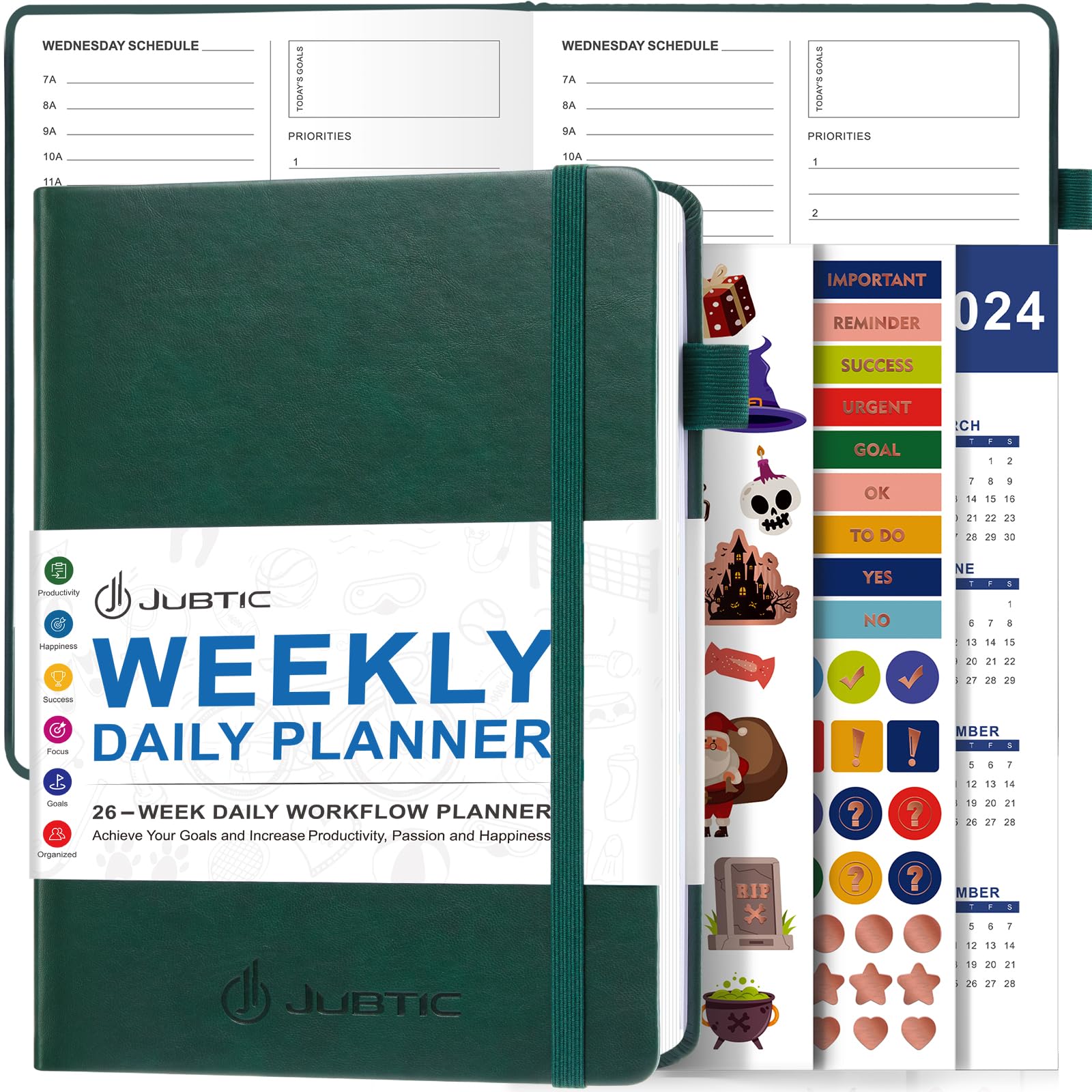 JUBTIC Hourly Daily Planner Undated, 2024 Leather Weekly and Monthly ...