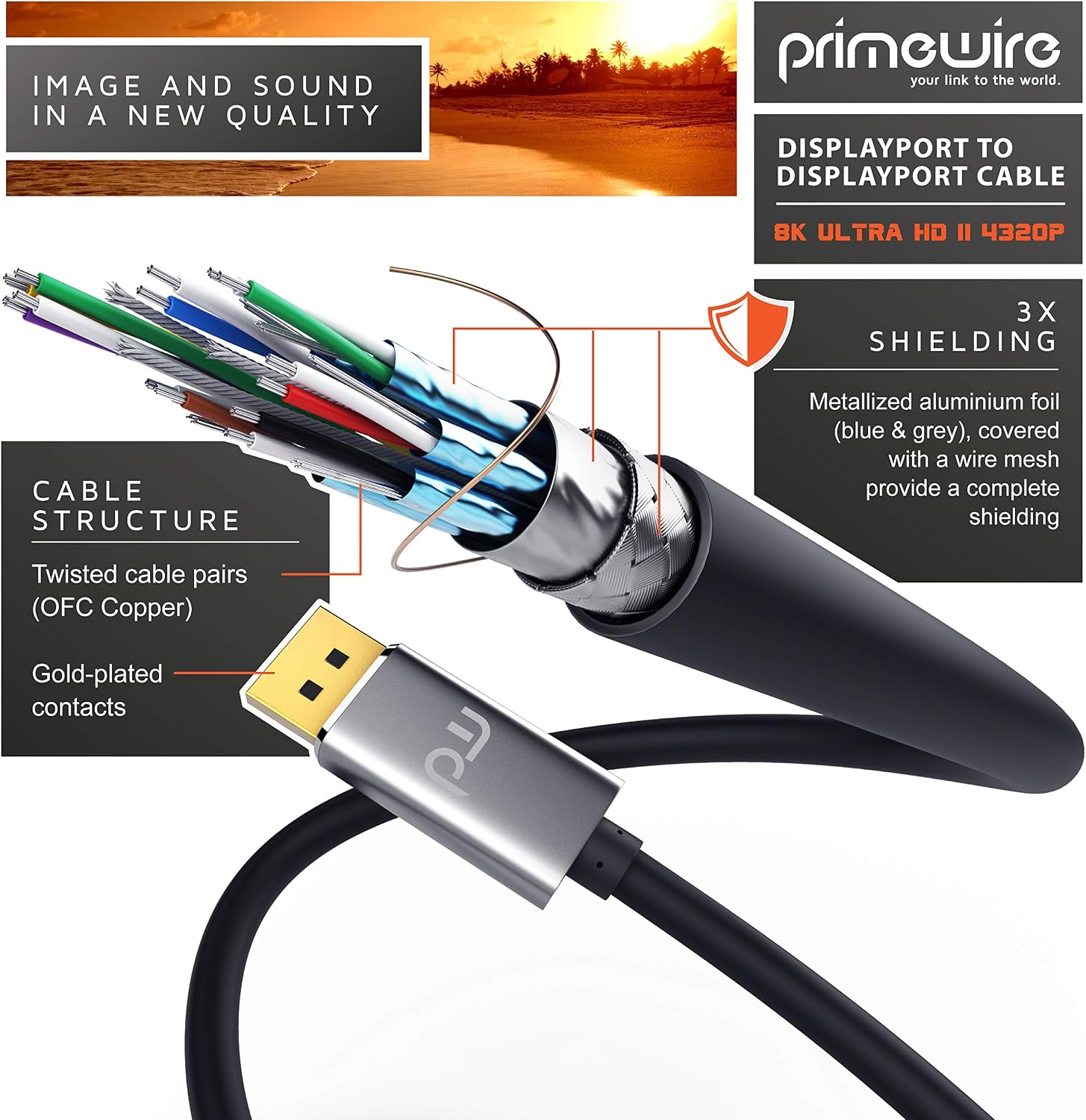 Primewire – Premium 8K DisplayPort to DisplayPort Cable – 3m – DP1.4-8K ...