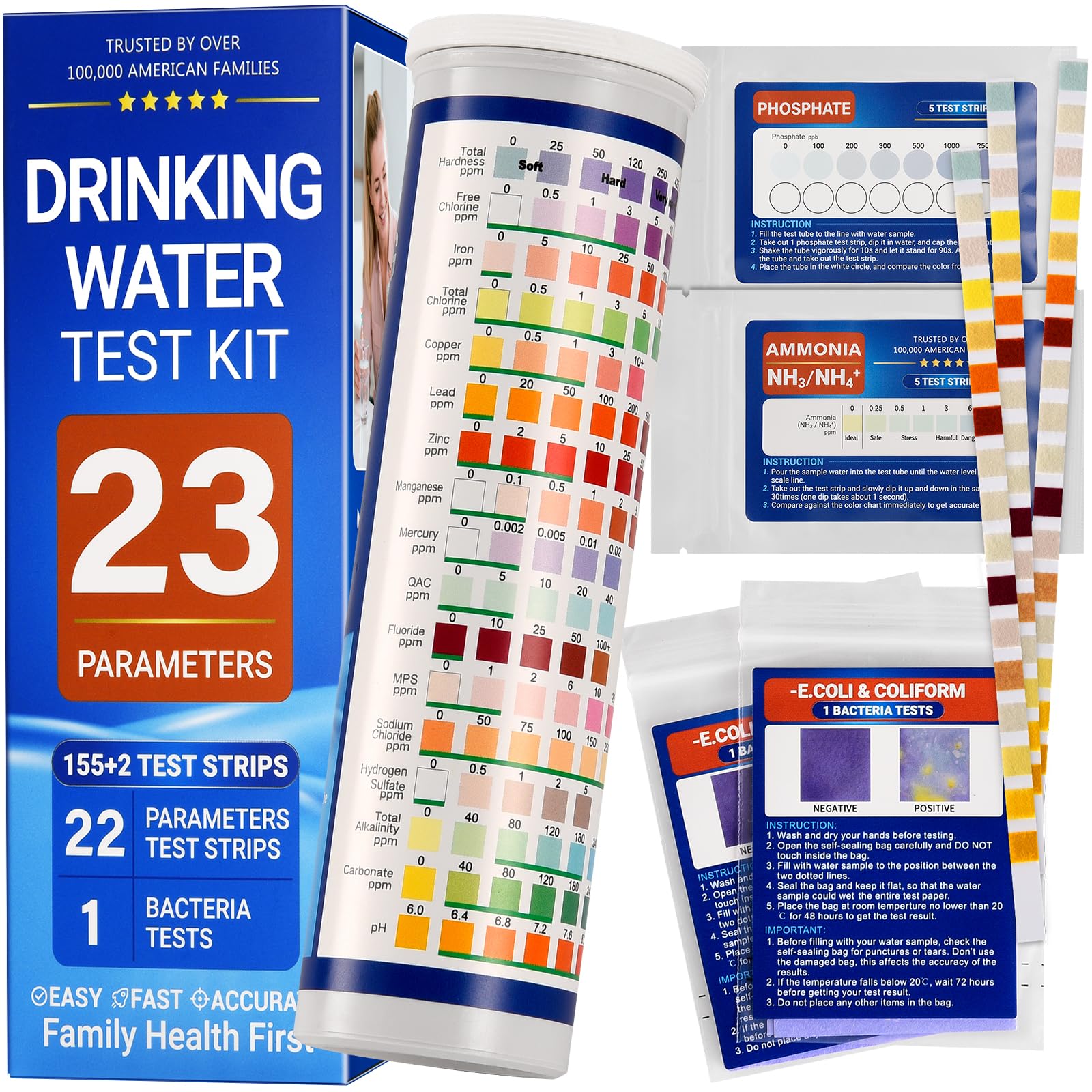 23-in-1 Home Drinking Water Testing Kit - 155 Strips,Tap and Well Water ...