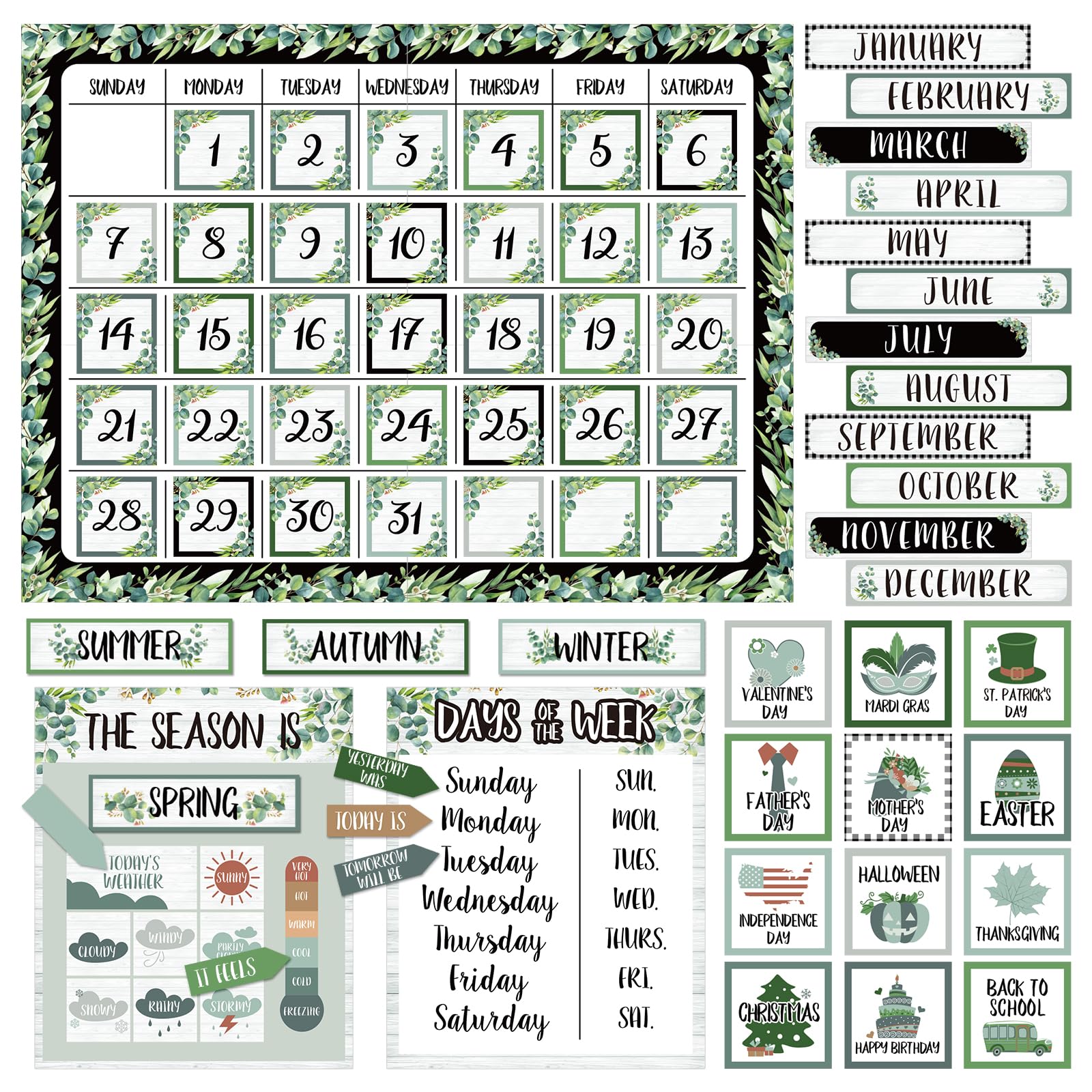 JarThenaAMCS Boho Greenery Calendar Bulletin Board Set Simply ...