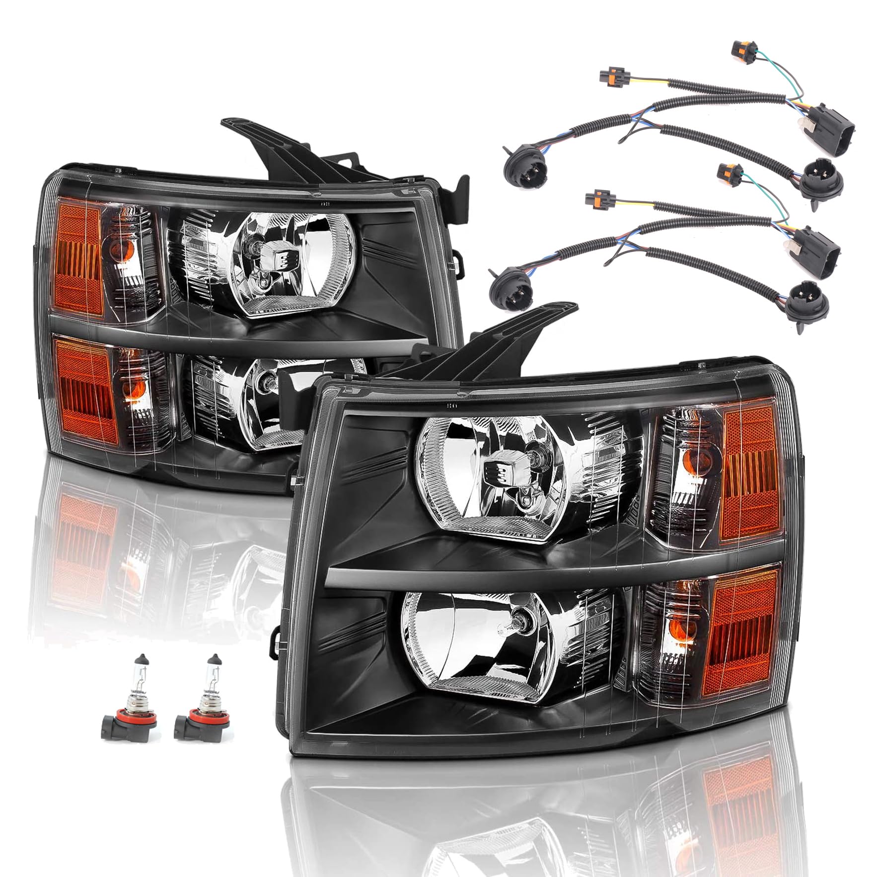 Headlights Assembly with Bulb & Wiring Harness compatible with 2007 ...