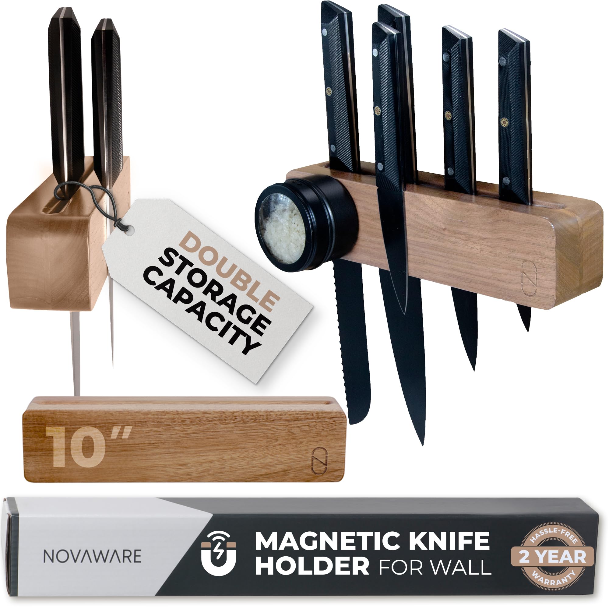 Premium 10 inch Magnetic Knife Holder for Wall with Double Storage ...