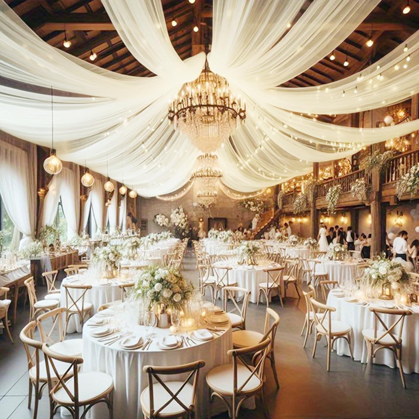 6 Panels Ivory Ceiling Drapes for Wedding,5ftx20ft Ivory Chiffon Fabric ...