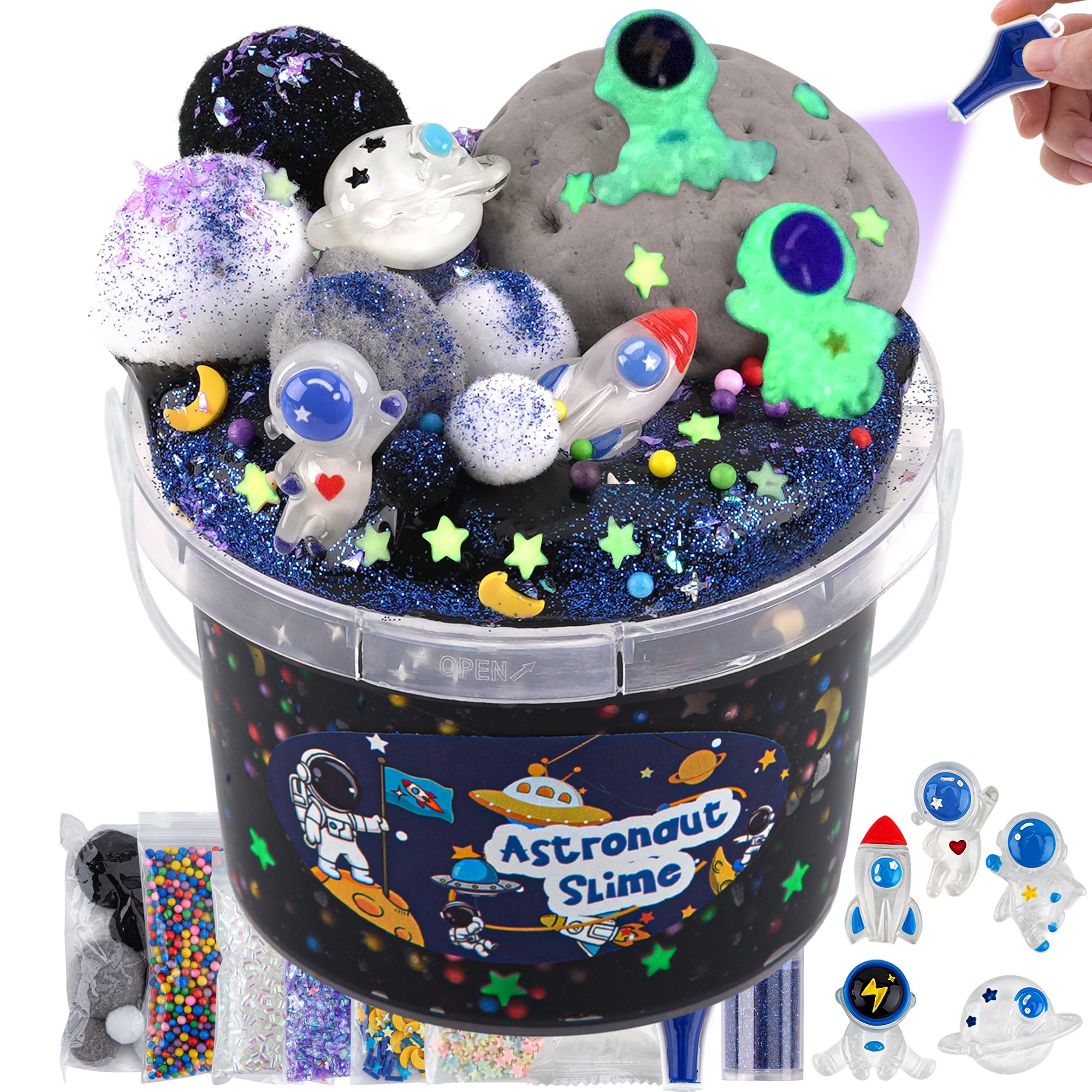 Astronaut Galaxy Slime for Kids, Big Slime Bucket with Clay, Glow in ...