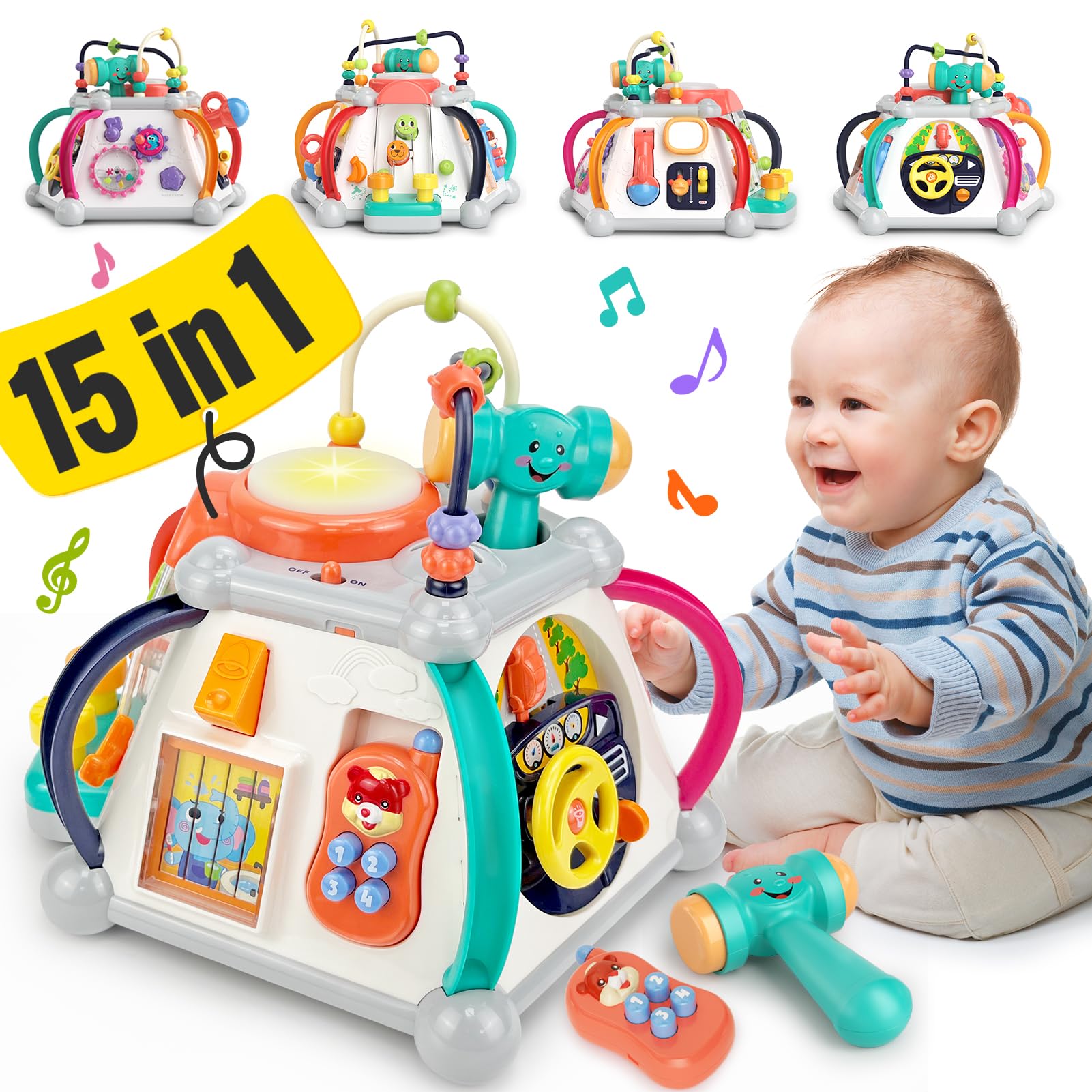 BABYFUNY 1 Year Old Boy Toys Birthday Gift, 15-in-1 Activity Cube Toys ...