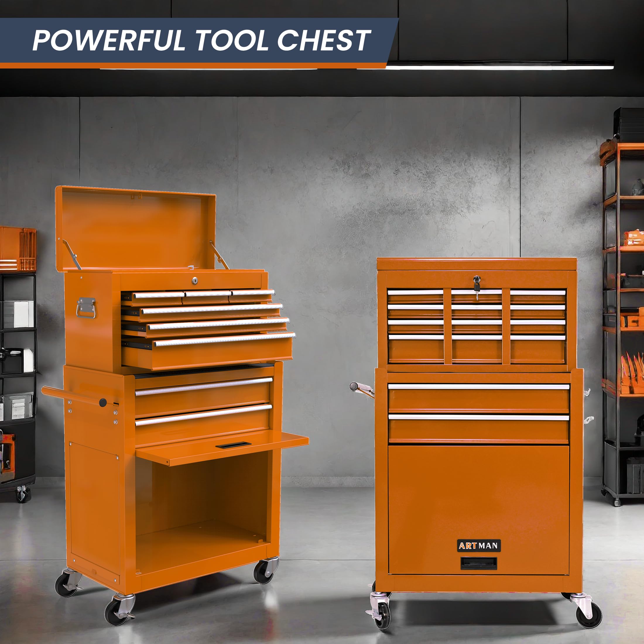 SumKea 8 Drawer Tool Chest And 2 Lockers, Tool Box With Wheels ...