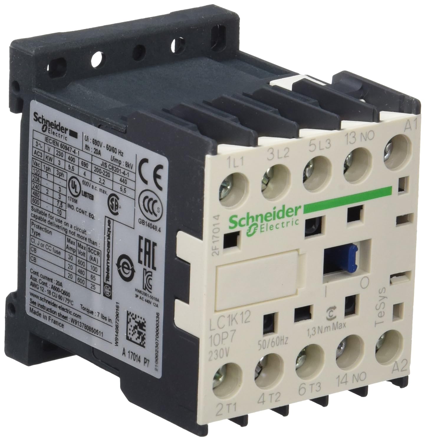 Schneider Electric LC1K1210P7 contacteur TeSys, LC1-K, 3P, 12 A, 440VAC ...