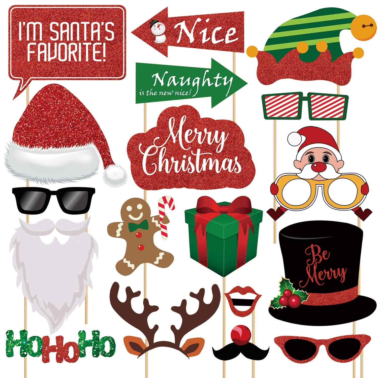 Glitter Christmas Photo Booth Props Kit - 25 Count Large Photography ...