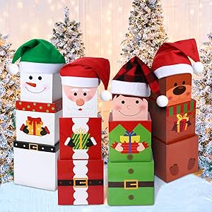Amazon.com: 16 Pieces Christmas Stacking Boxes with Hats in 4 Designs ...