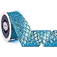 Amazon.com: VATIN 2-1/2" Turquoise Christmas Ribbon, Blue Glitter Mesh ...