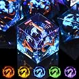 Amazon.com: AUSTOR 7 Die DND Dice Set 7 Pieces Blue Flame Dragon Resin ...