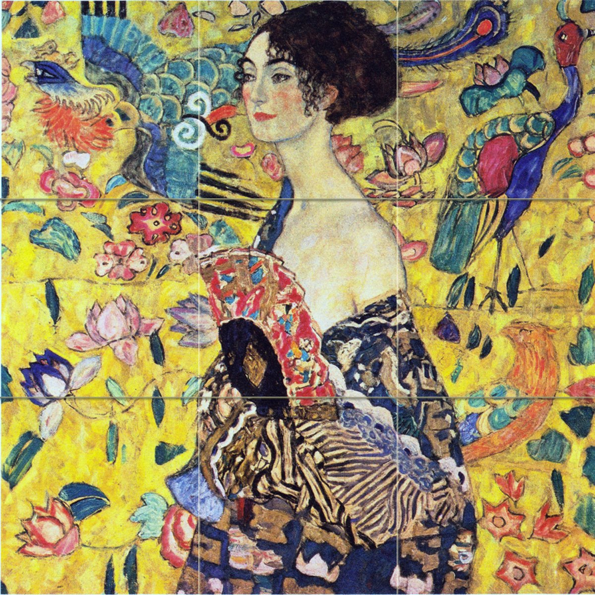 Lady With Fan Birds By Gustav Klimt Tile Mural Kitchen Backsplash
