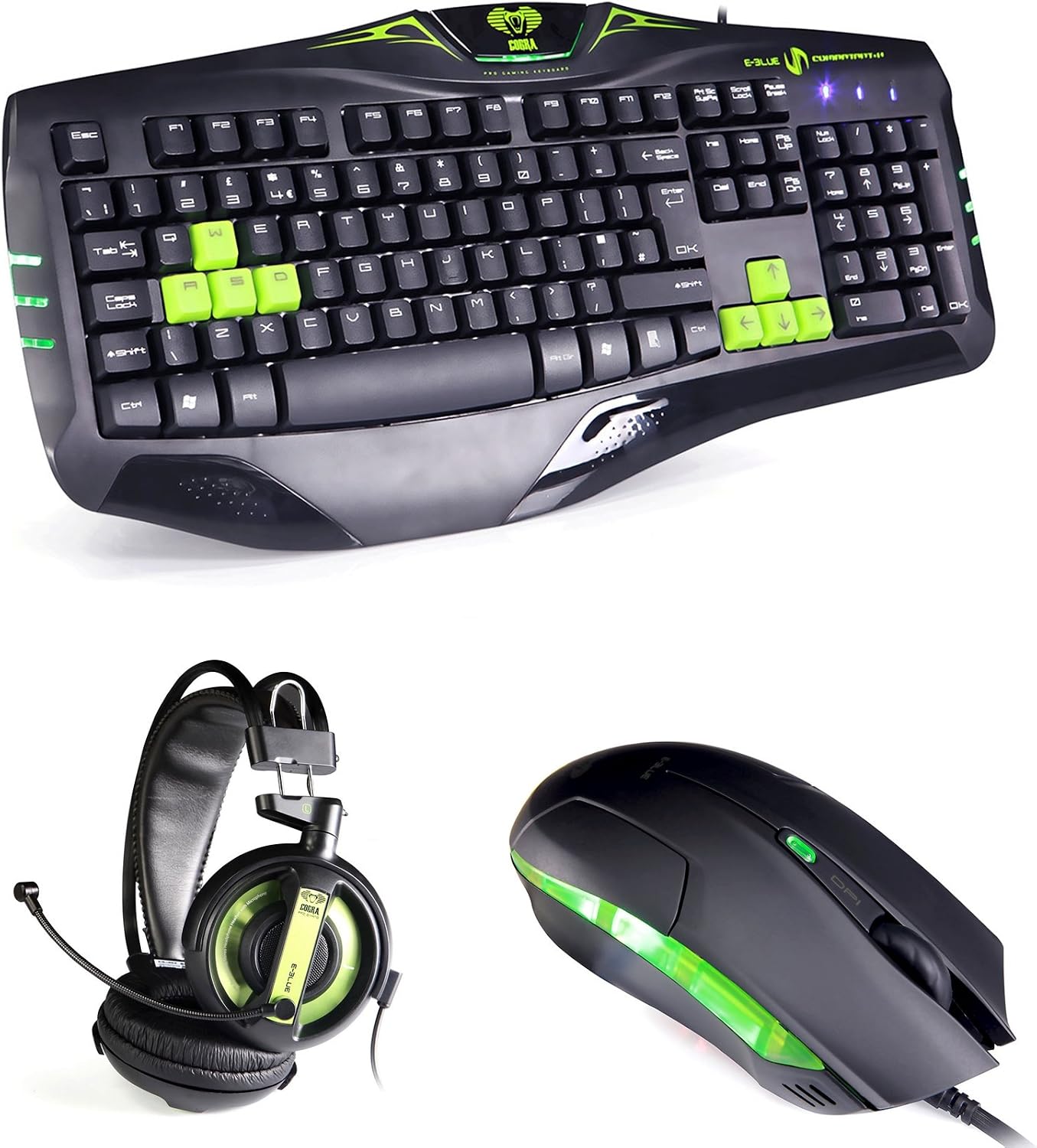 E-Blue Cobra Gaming Keyboard with Mouse and Headset - Green: Amazon.co ...