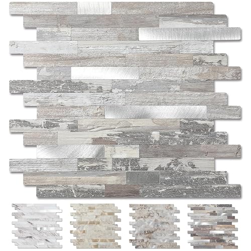 1 - Sheet Peel and Stick Wood Metal Tile Backsplash, Stick on Tiles for ...