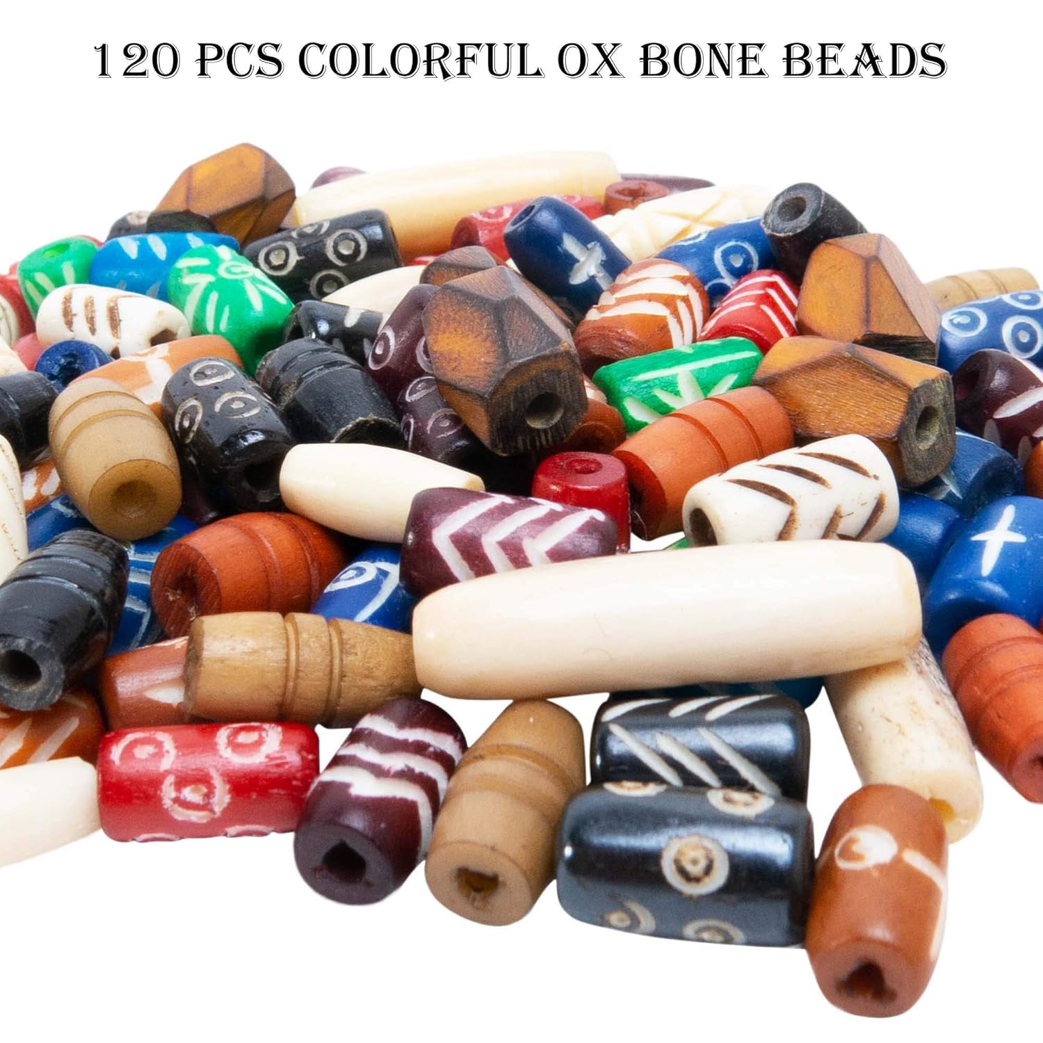 Jewelry Making Supplies for Adults Great for Native American Colorful Natural Ox Bone Beads 120 ...