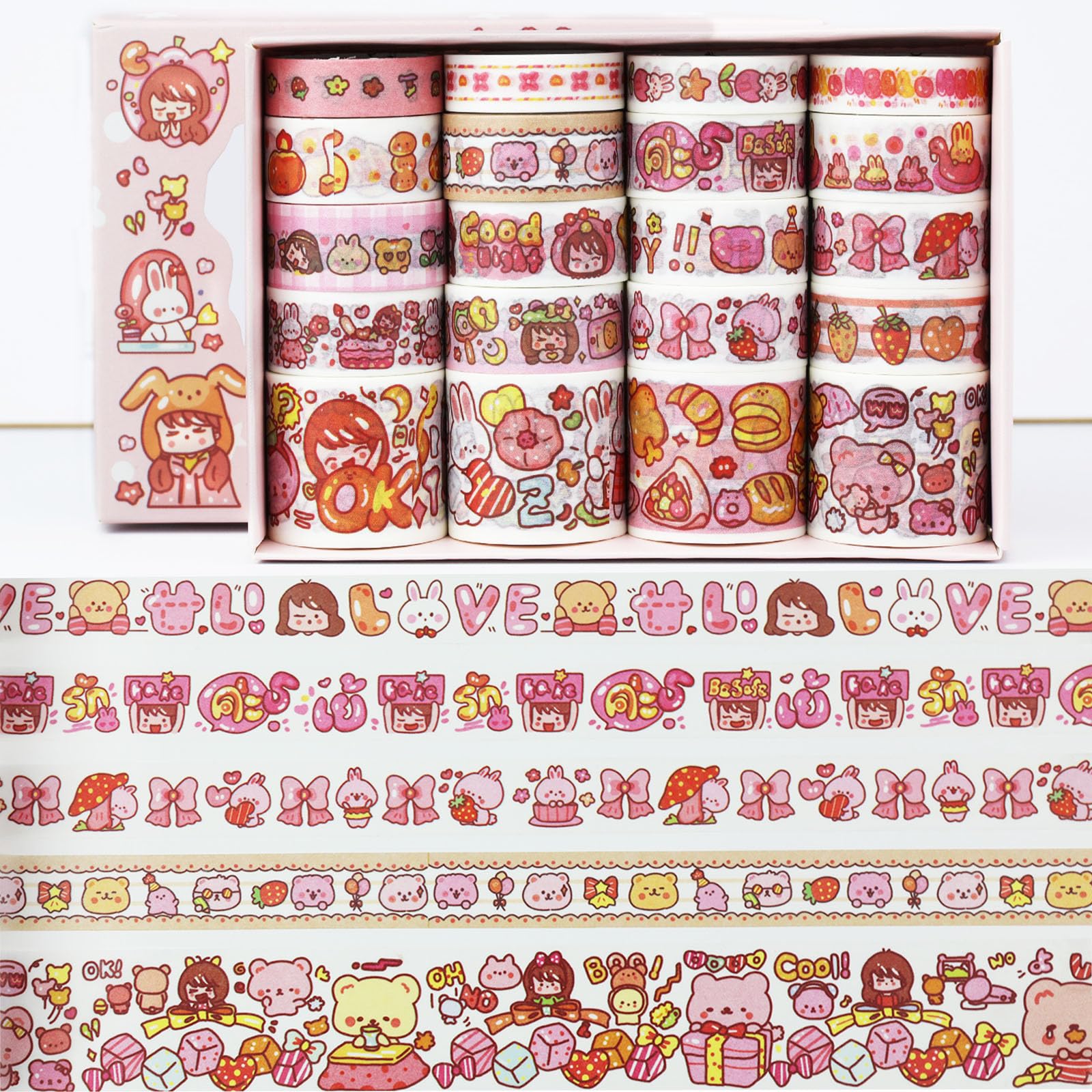Itonfornia Cute Washi Tape Set, 20 Rolls Kawaii Cartoon Animal ...