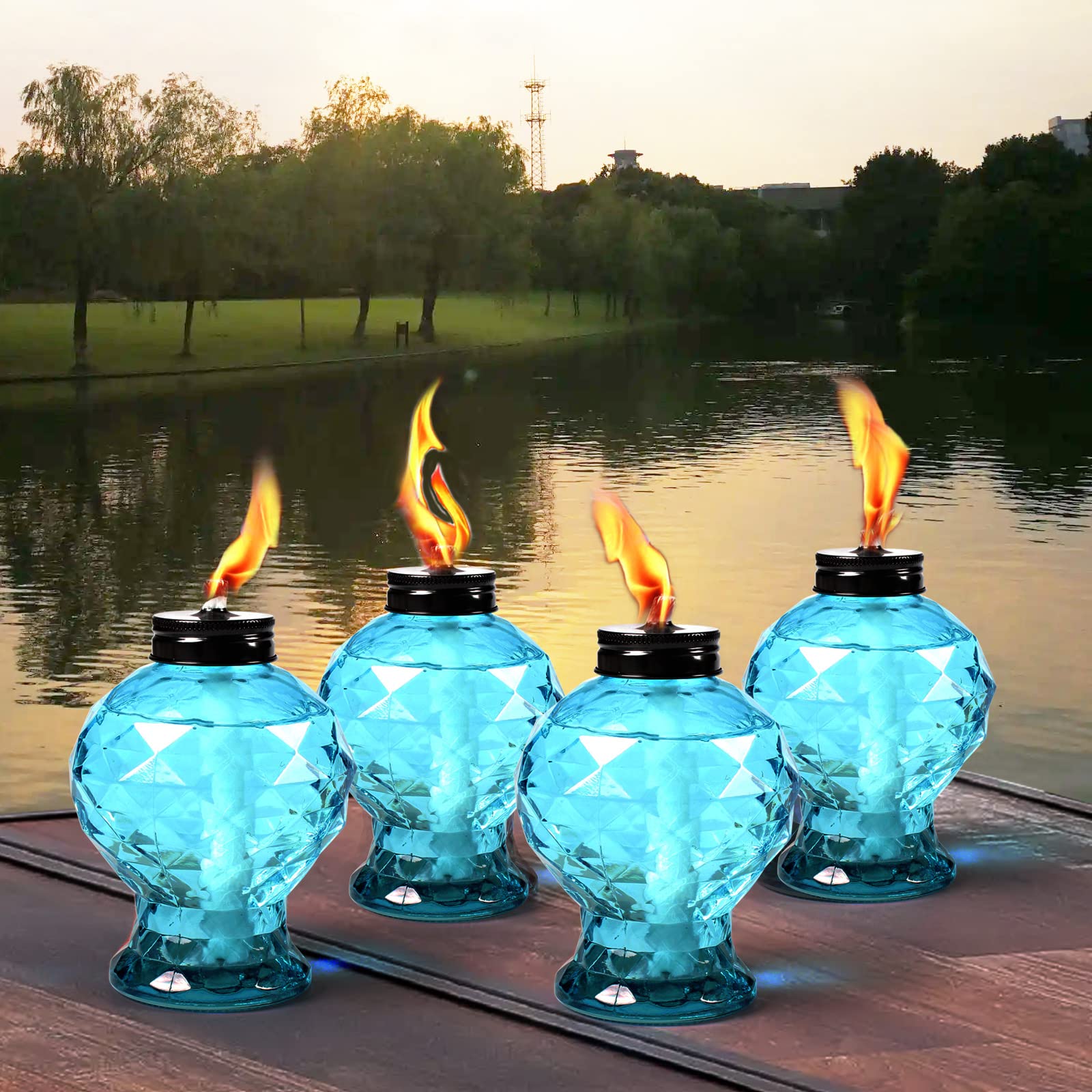 DIKAIDA 4 Pack Glass Table Torch,Citronella Glass Table Top Torches ...