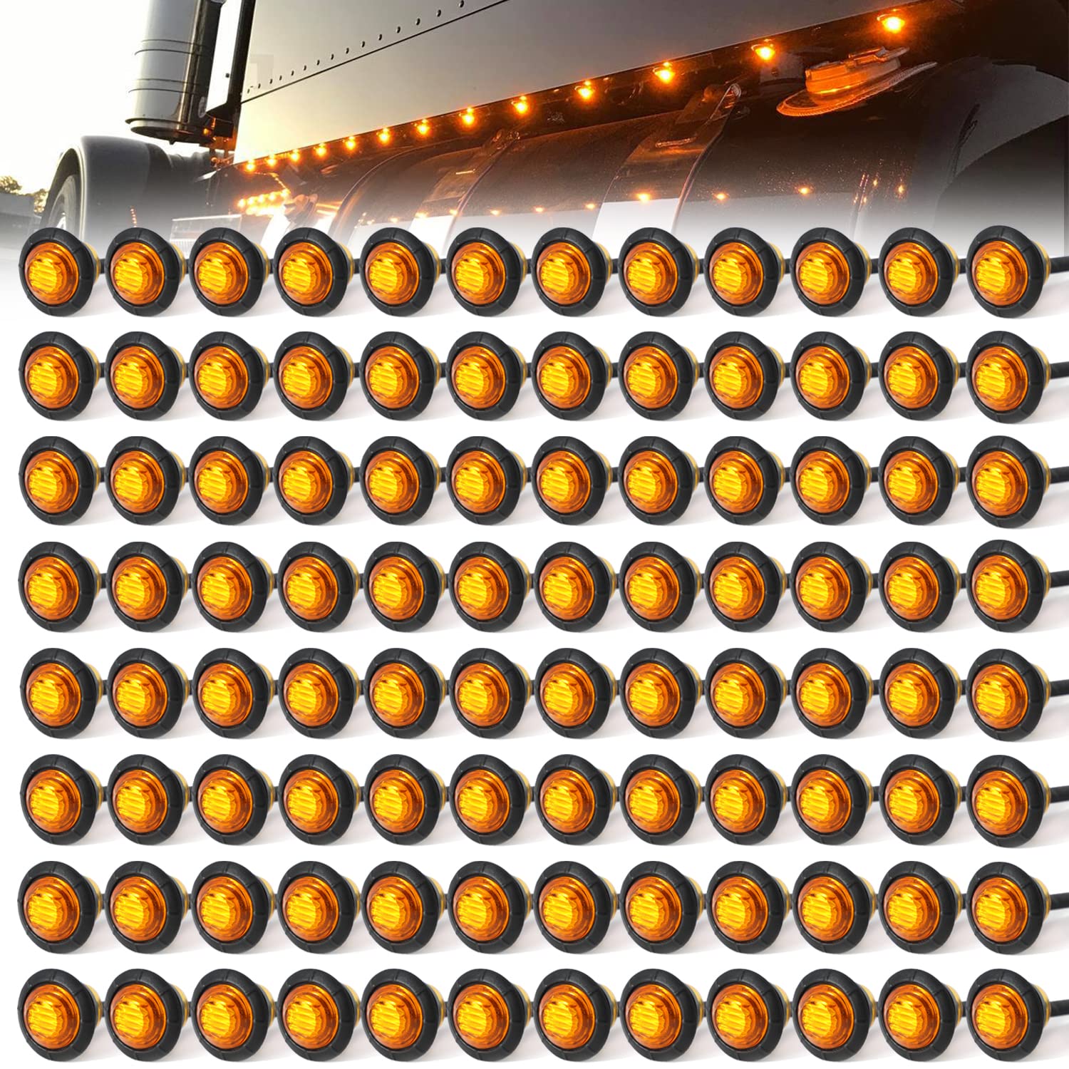 MADCATZ 100Pcs 3/4'' Amber Round 3 LED Bullet Marker lights, Front Rear ...