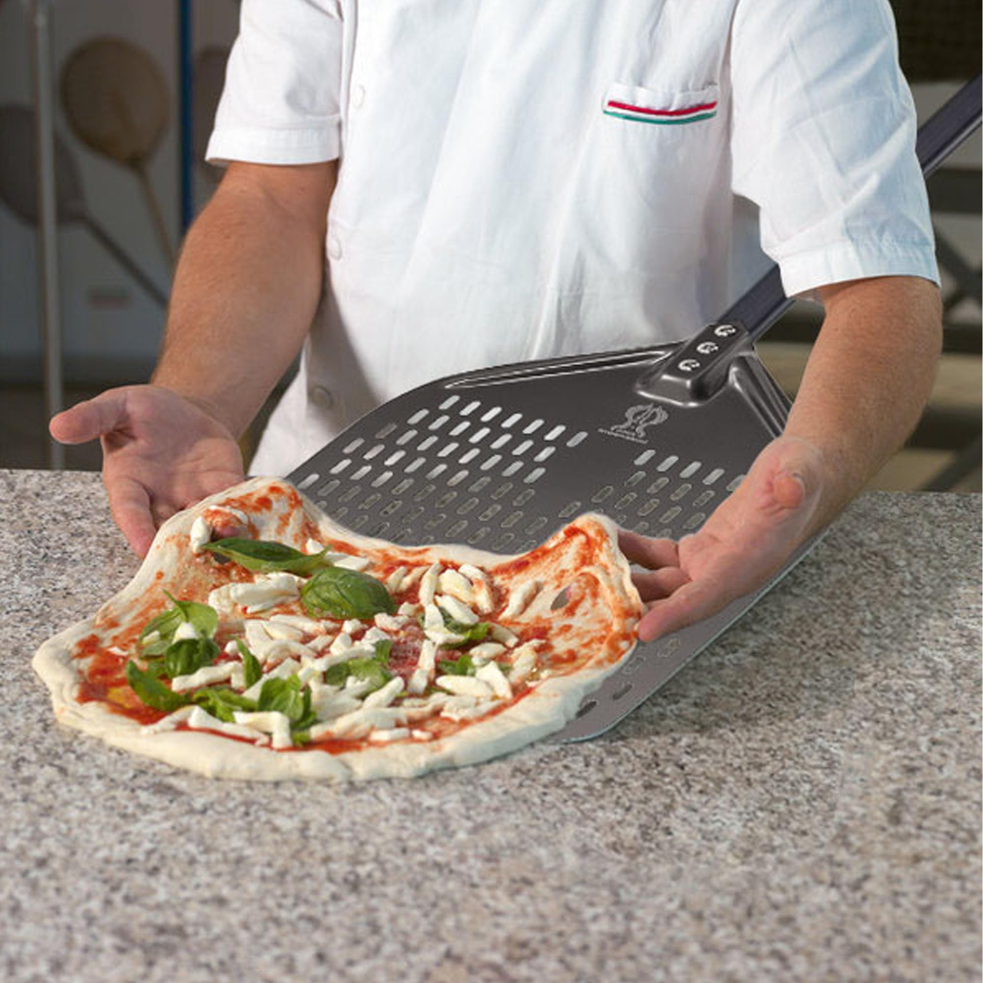 Mua Pizza Turning Peel 9 Inch Perforated Pizza Peel and Pizza Brush Ash ...
