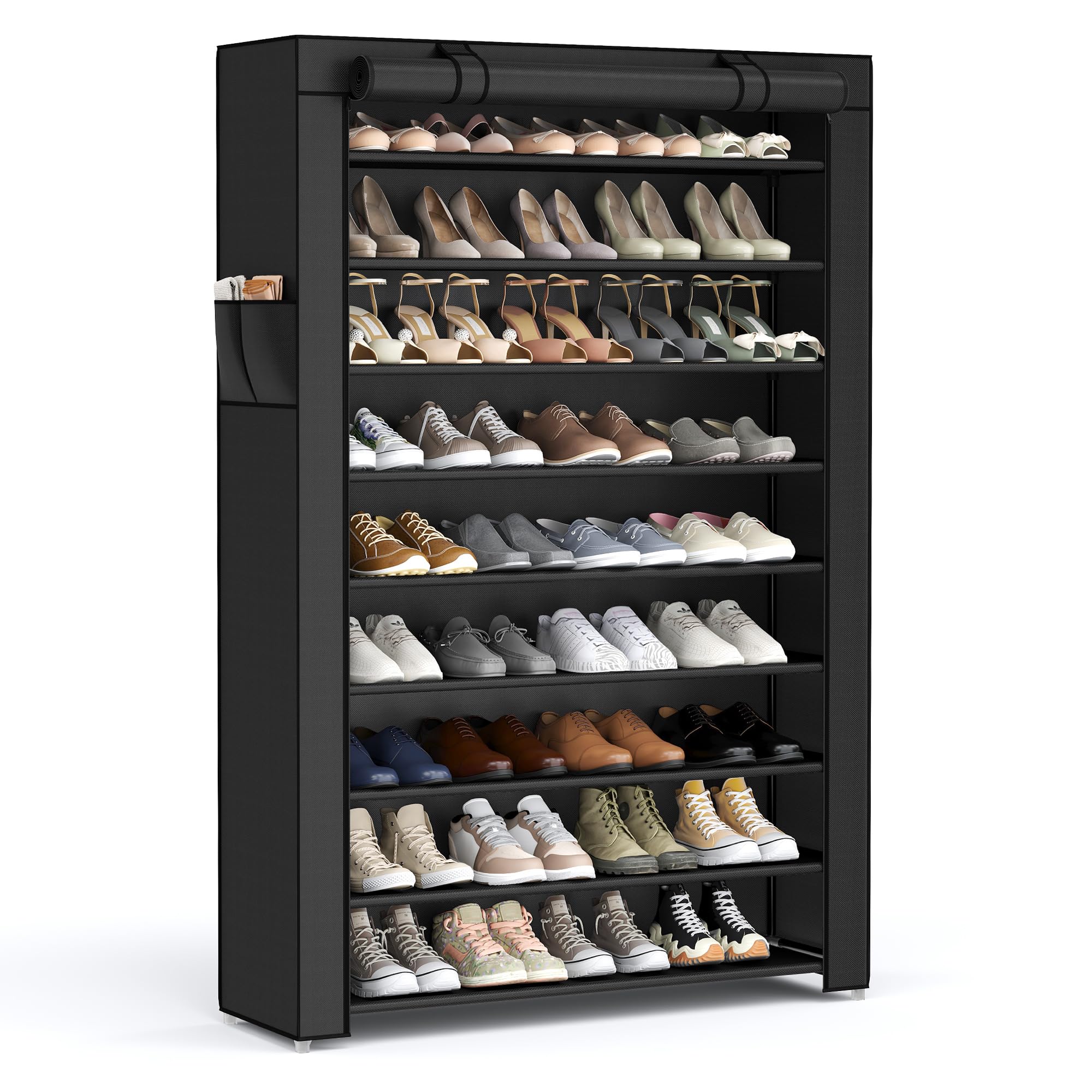 SONGMICS 10-Tier Shoe Rack, Shoe Storage Cabinet with Dustproof Cover ...