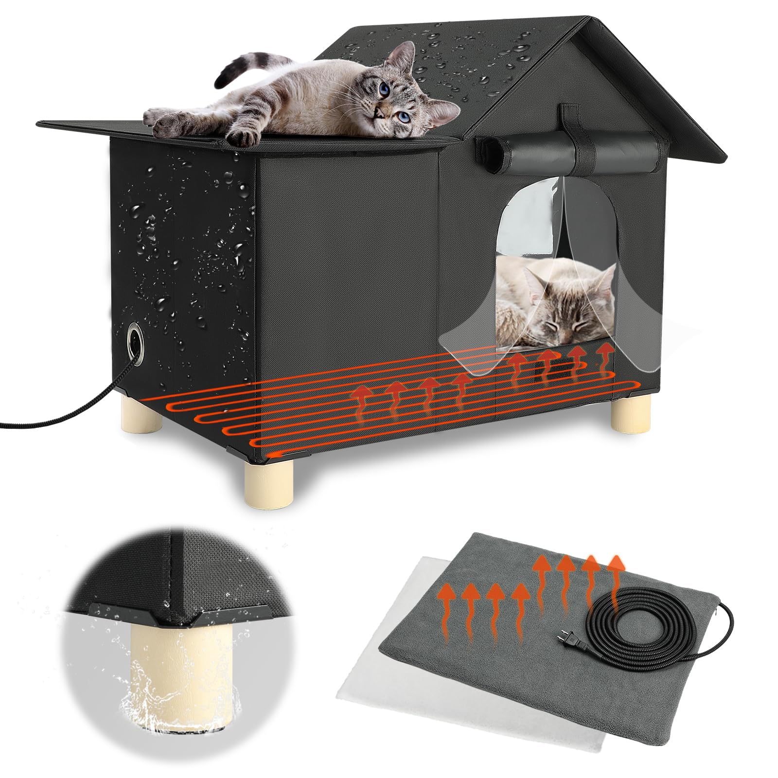 HUMLANJ Elevated Large Heated Cat House for Outdoor Cats in Winter ...