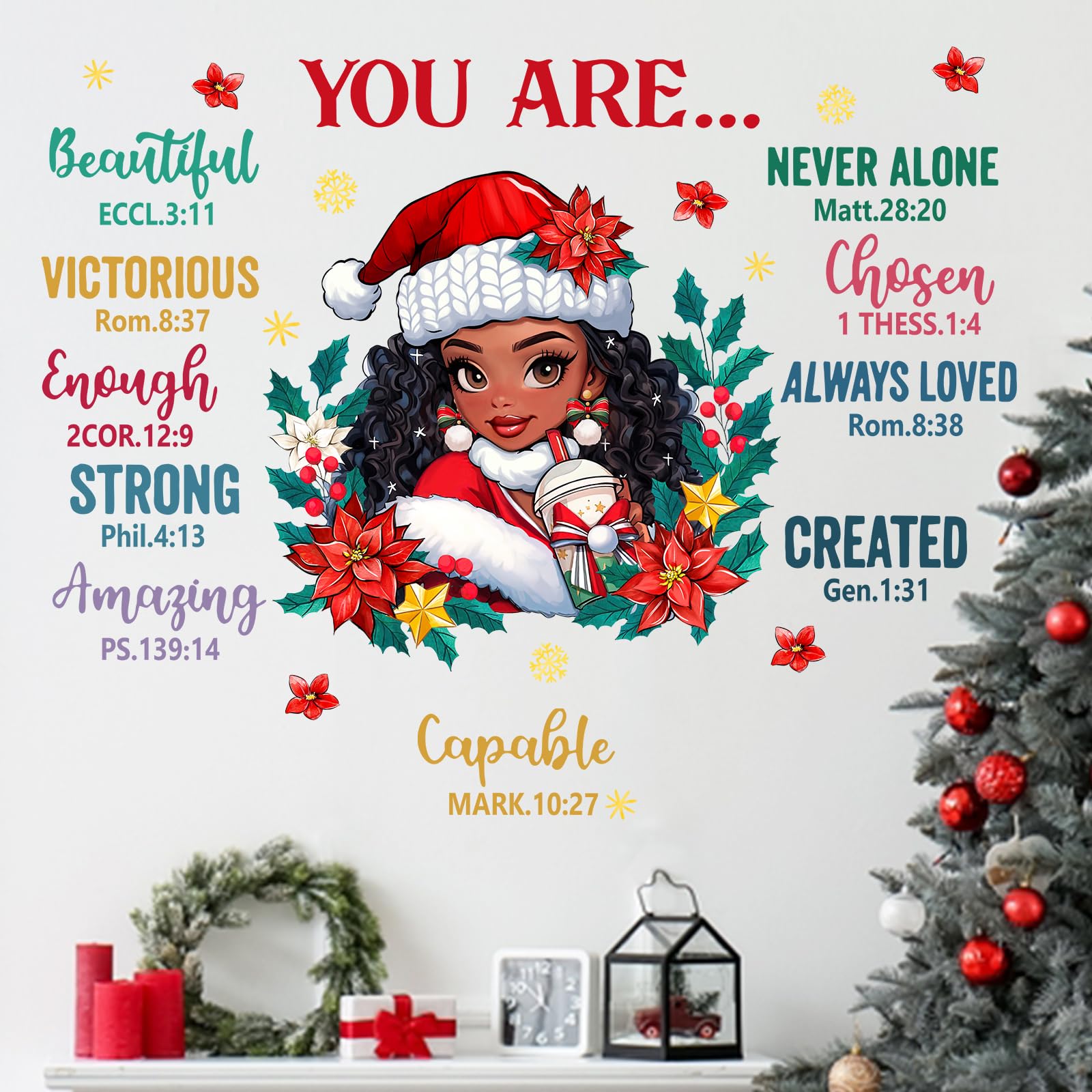 Mfault Christmas Black Girl You are Beautiful Wall Decals Stickers, Inspirational Xmas African ...