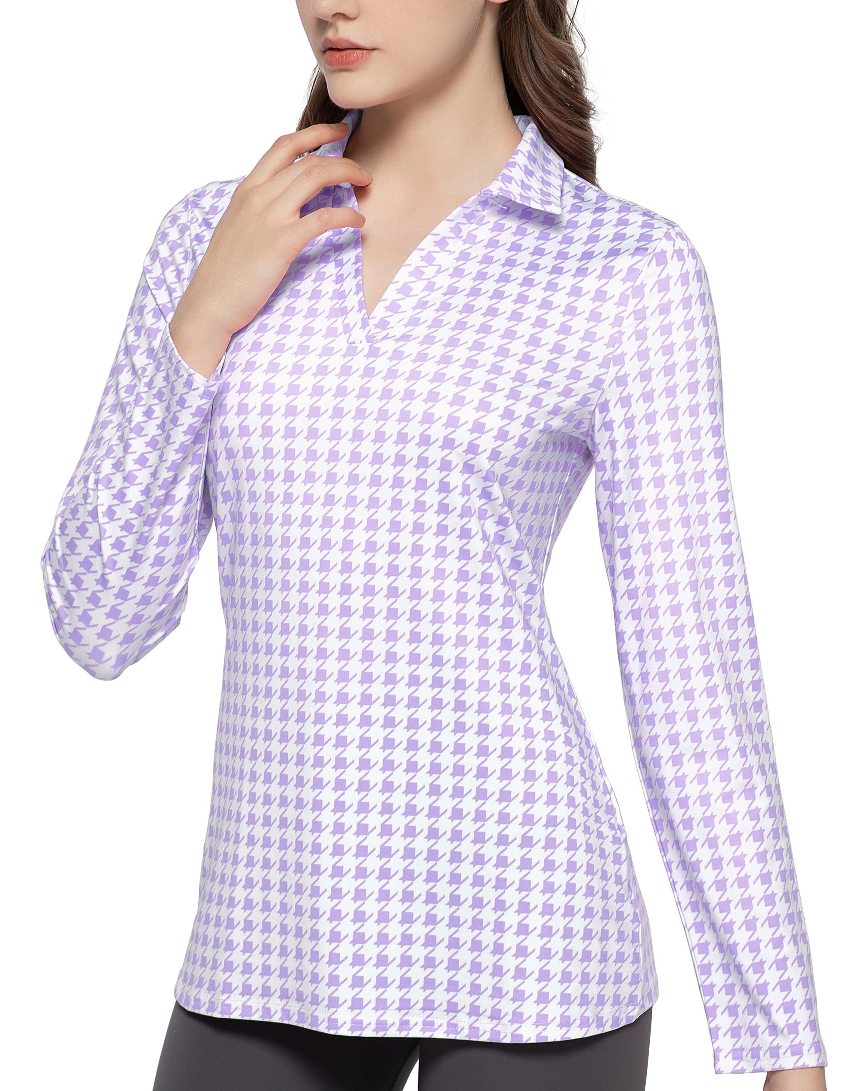 GGOV Women's Golf Polo Shirts Long Sleeve Workout Tops V Neck UPF 50 ...