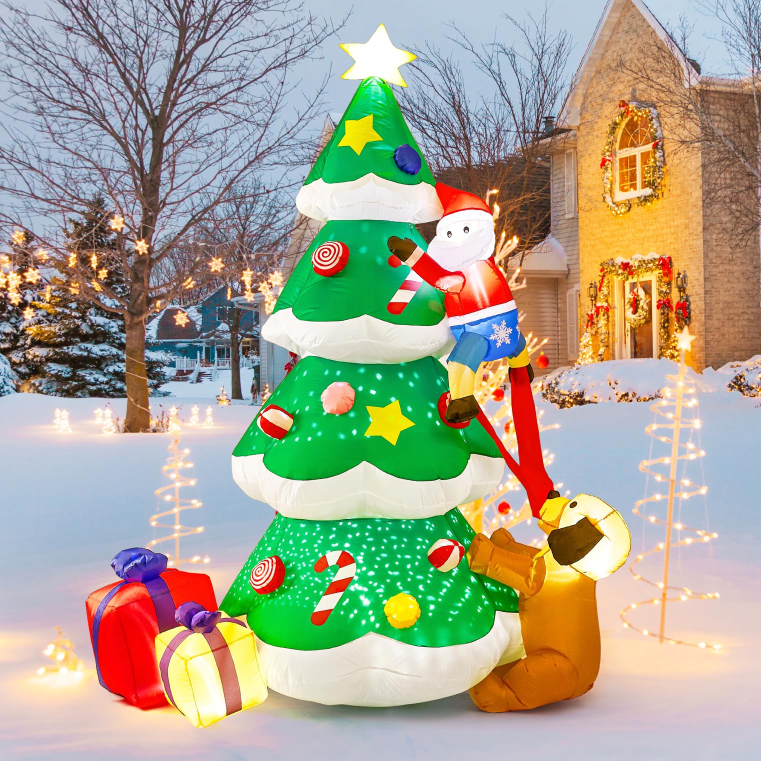 BOHON 7.9 FT Inflatable Christmas Tree Decorations Outdoor, Built-in ...