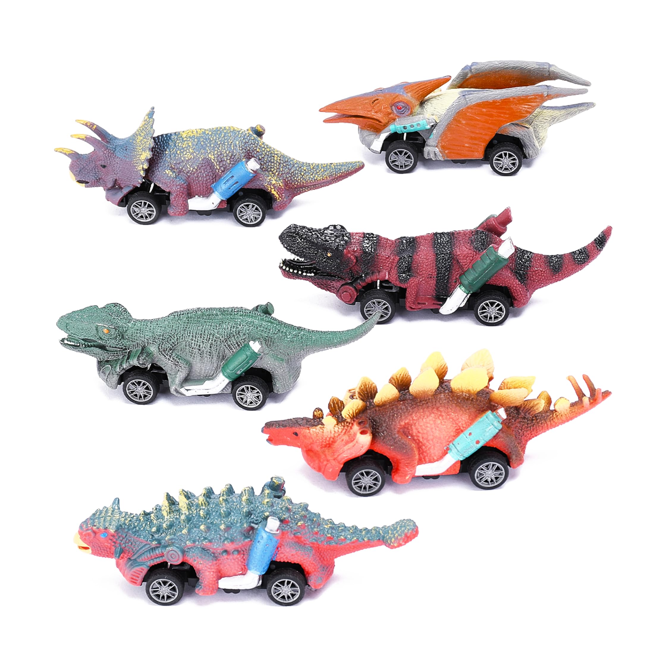 Dazmers Dinosaur Pull Back Cars - Set of 6 Inertial Collision Trucks ...
