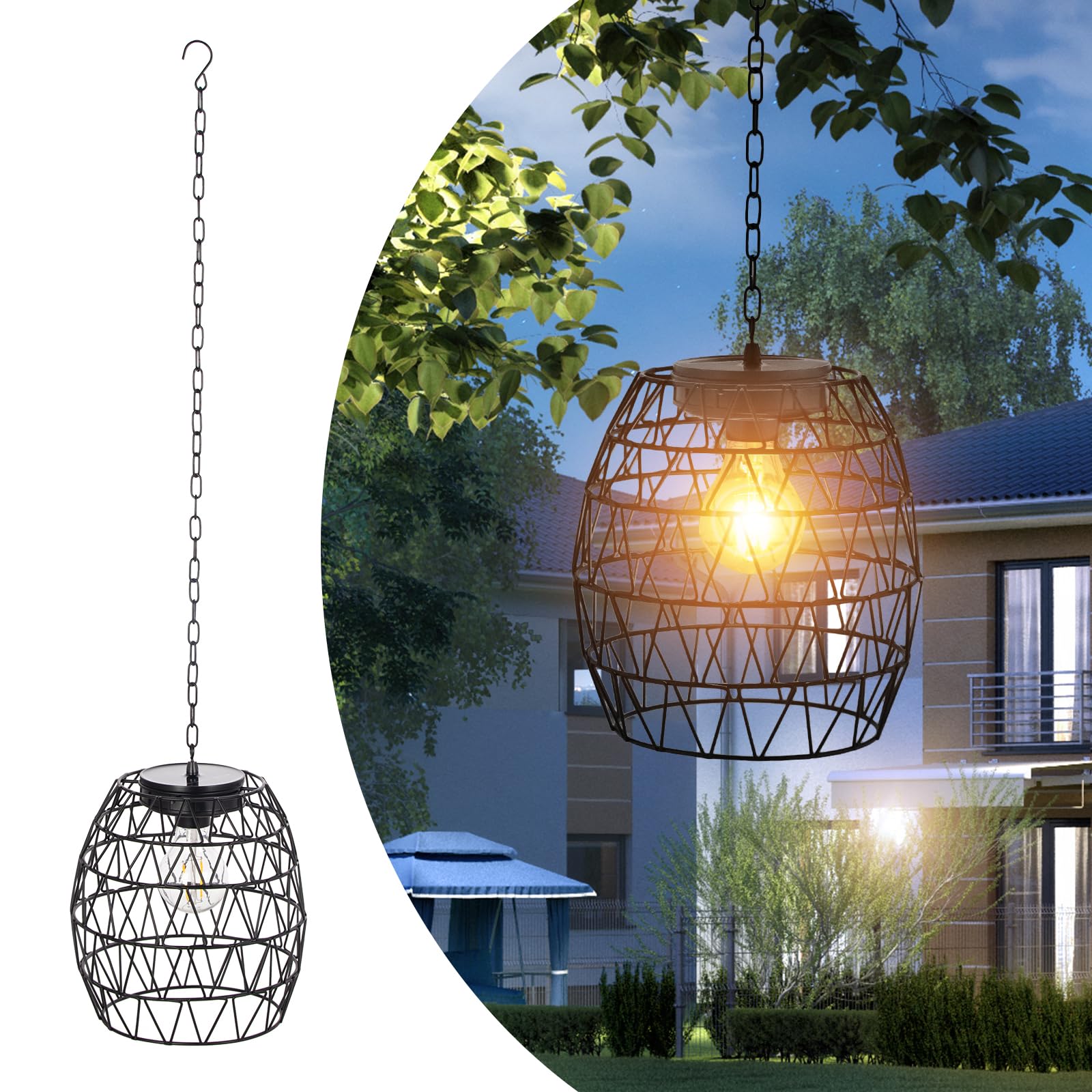 Hanging Solar Lantern Outdoor Waterproof, Metal Lantern Bright Solar ...
