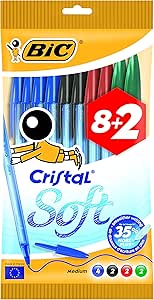 BIC Cristal Soft Tip Boligrafos de Punta Media, Óptimo para uso Escolar y de Oficina, Multicolor ...