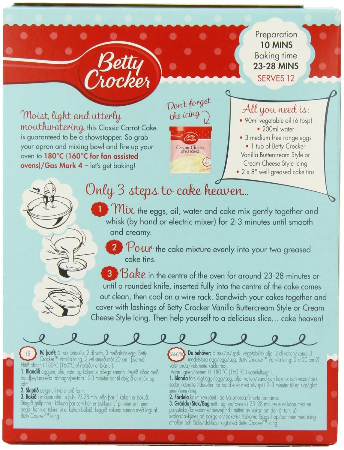 betty crocker carrot cake mix directions