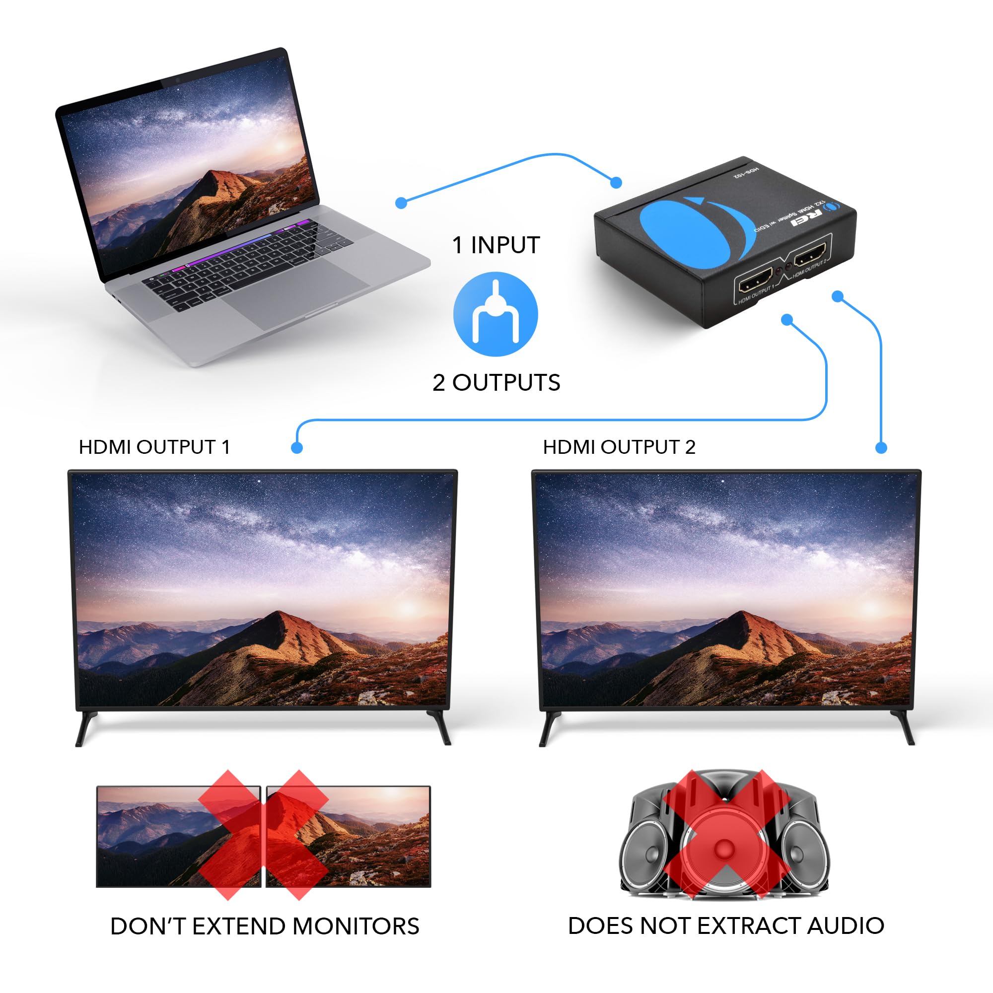 Mua OREI HDMI Splitter 1 in 2 Out - 1x2 HDMI Splitter For TV Mirror ...