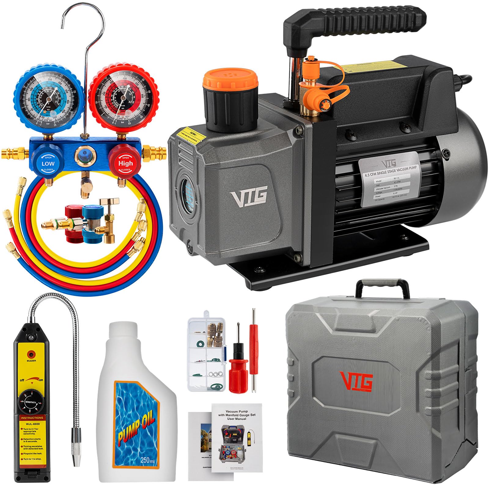 VTG VOGTEN 4.5CFM AC Vacuum Pump and Gauge Set,Vacuum Pump and Manifold ...