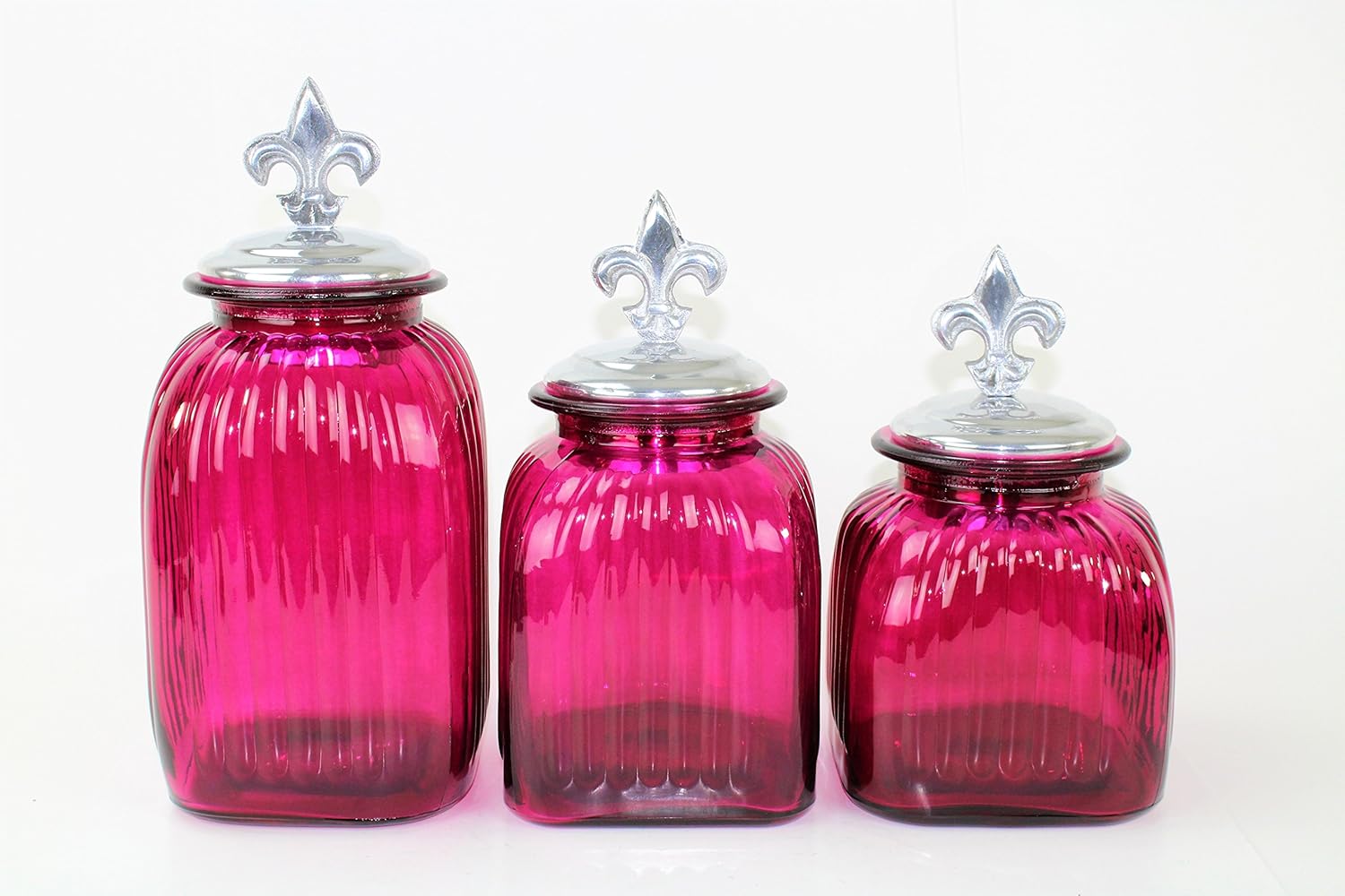 Amazon.com: HOT PINK 3PC. LARGE GLASS CANISTERS SET (FLEUR DE LIS ...