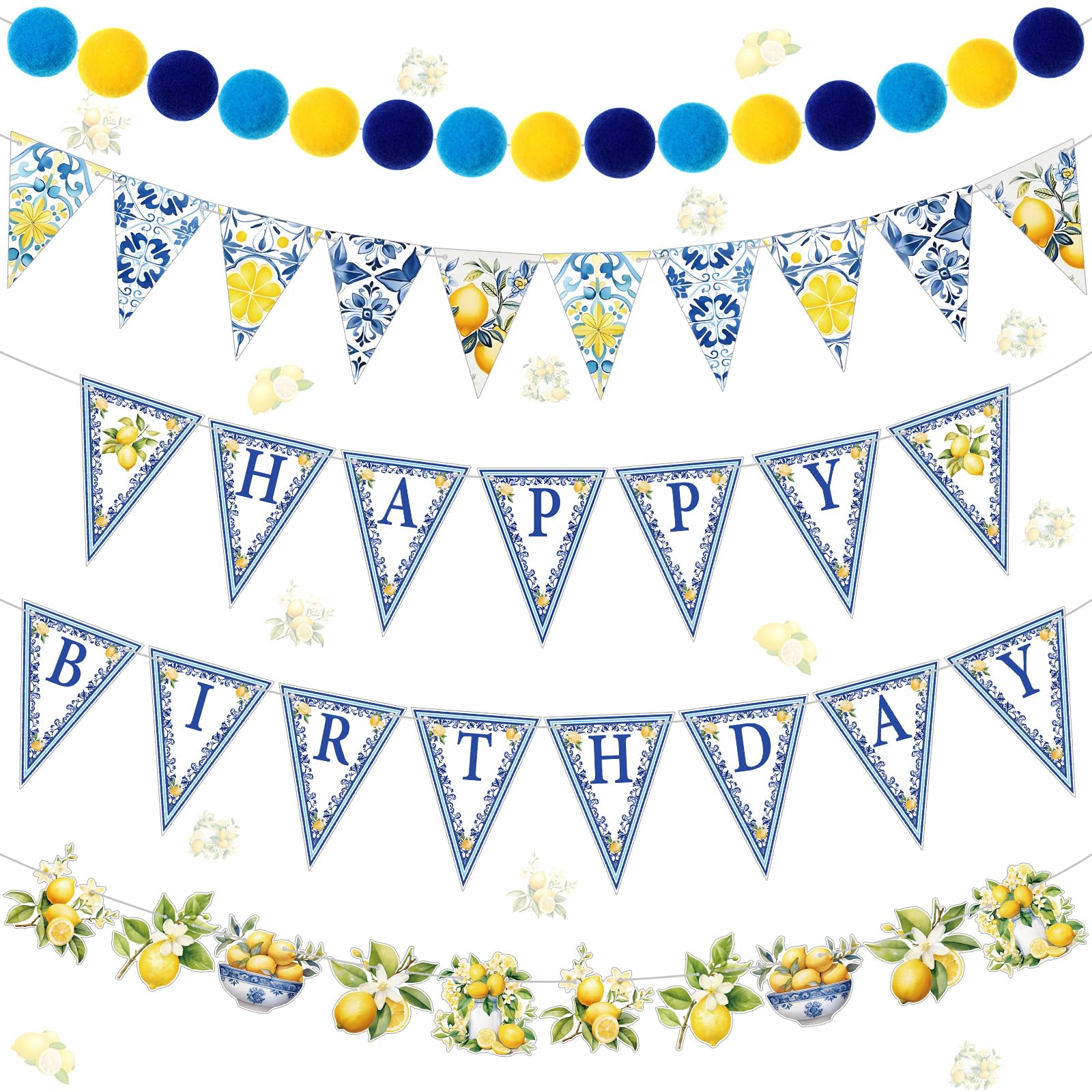 Feifeiya 5 Pcs Capri Lemon Happy Birthday Banner Summer Triangle Italy ...