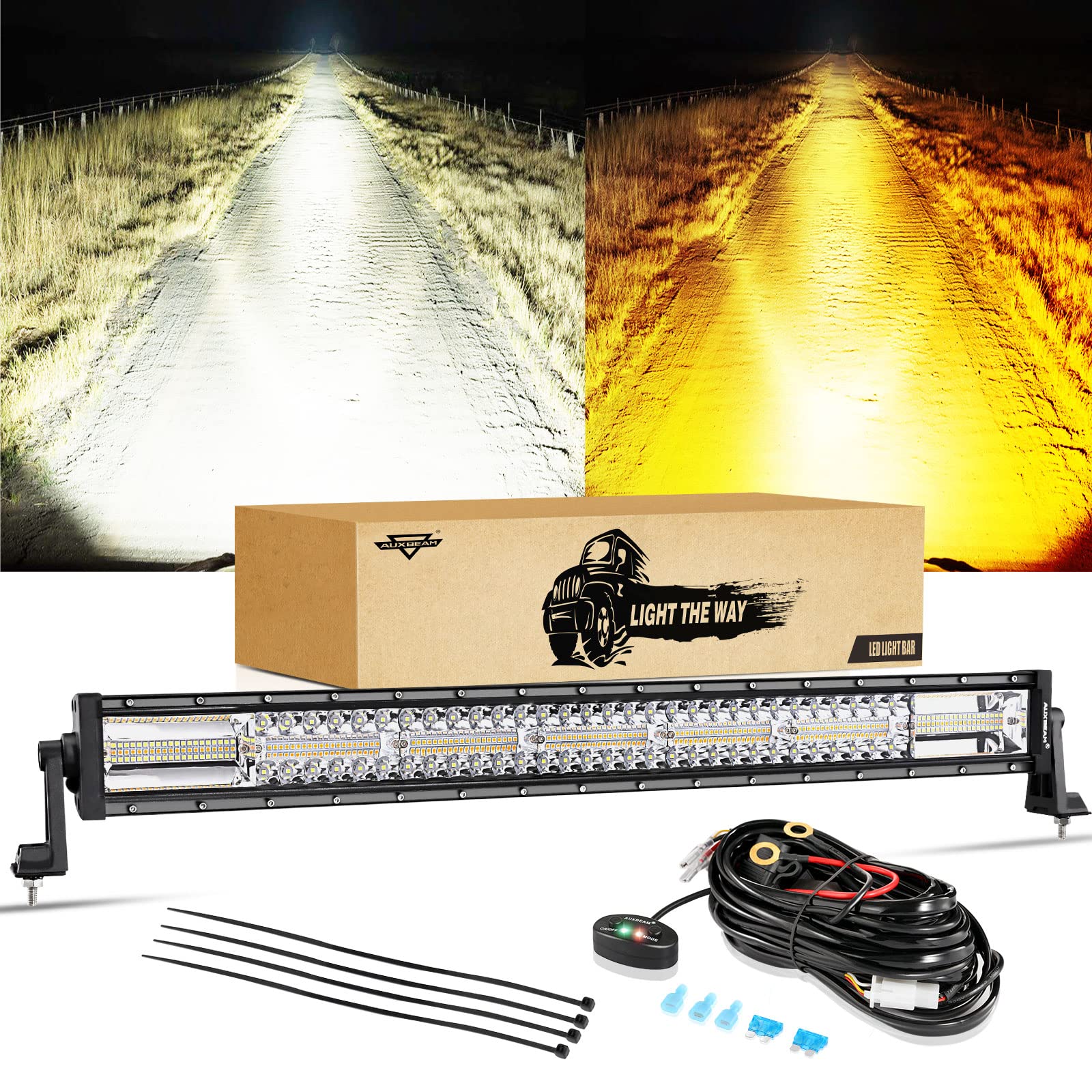 Mua Auxbeam 30 Inch 180W Amber LED Light Bar Dual Color 6 Modes Amber White Flashing Strobe ...