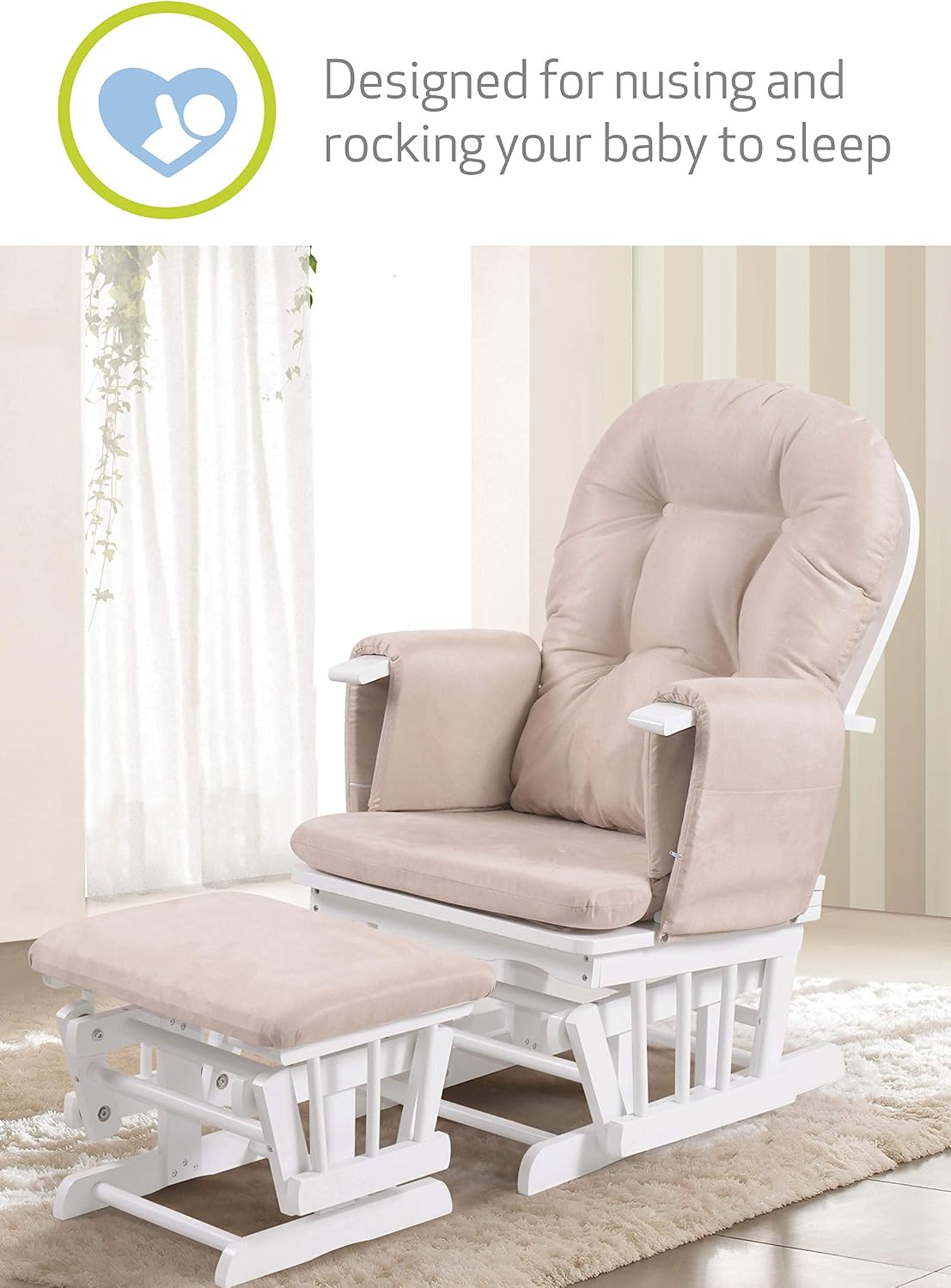 Kub® Haywood Reclining Nursing Glider and Footstool (White) – Padded ...