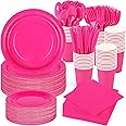Amazon.com: durony 350 Pieces Hot Pink Paper Dinnerware Set 7 Inch 9 ...