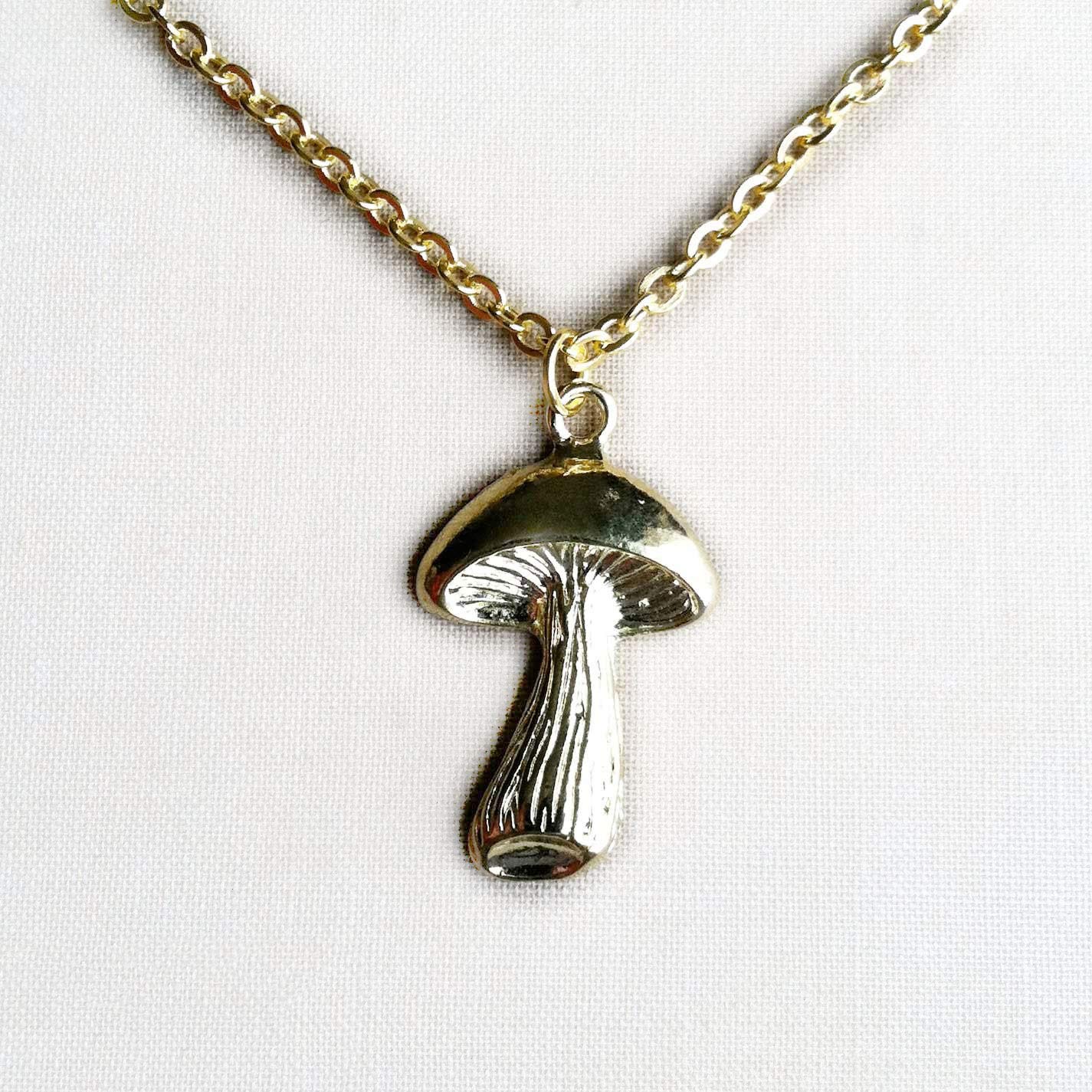 Amazon.com: Mushroom Necklace 14k gold plated, drugs necklace, mushroom ...