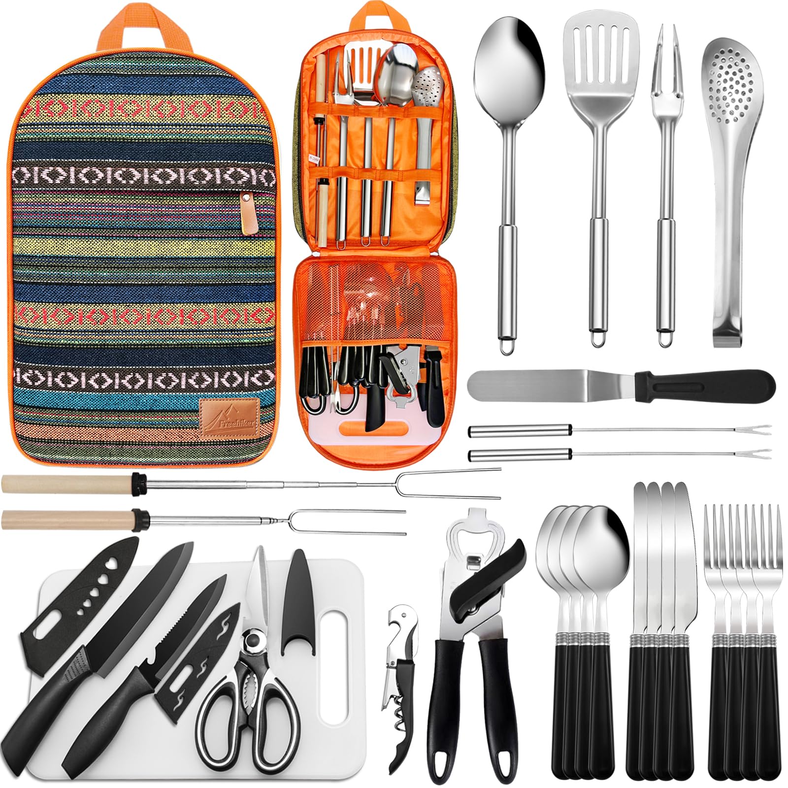 Portable Camping Kitchen Utensil Set-27 Piece Cookware Kit, Stainless ...