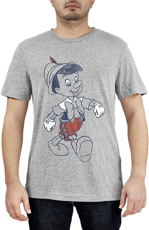 Amazon.com: Disney Men's Pinocchio Print T-Shirt (X-Large) Heather Gray ...