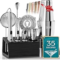 Mixology Bartender Kit with Stand | 15 Piece Bar Tool Set, Silver Bar Set Cocktail Shaker Set ...